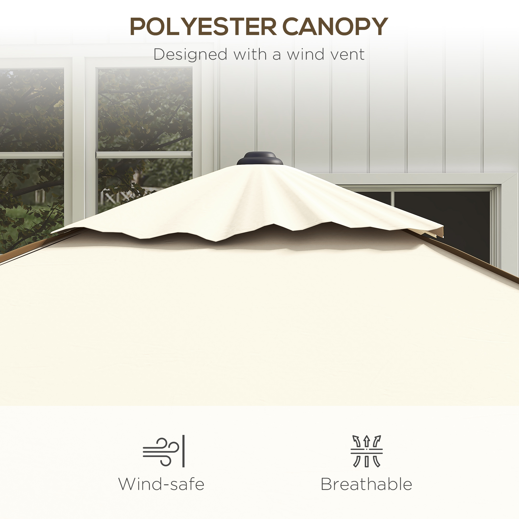 215cm Square Canopy Parasol, with Contrast Piping - Beige/Brown on ...