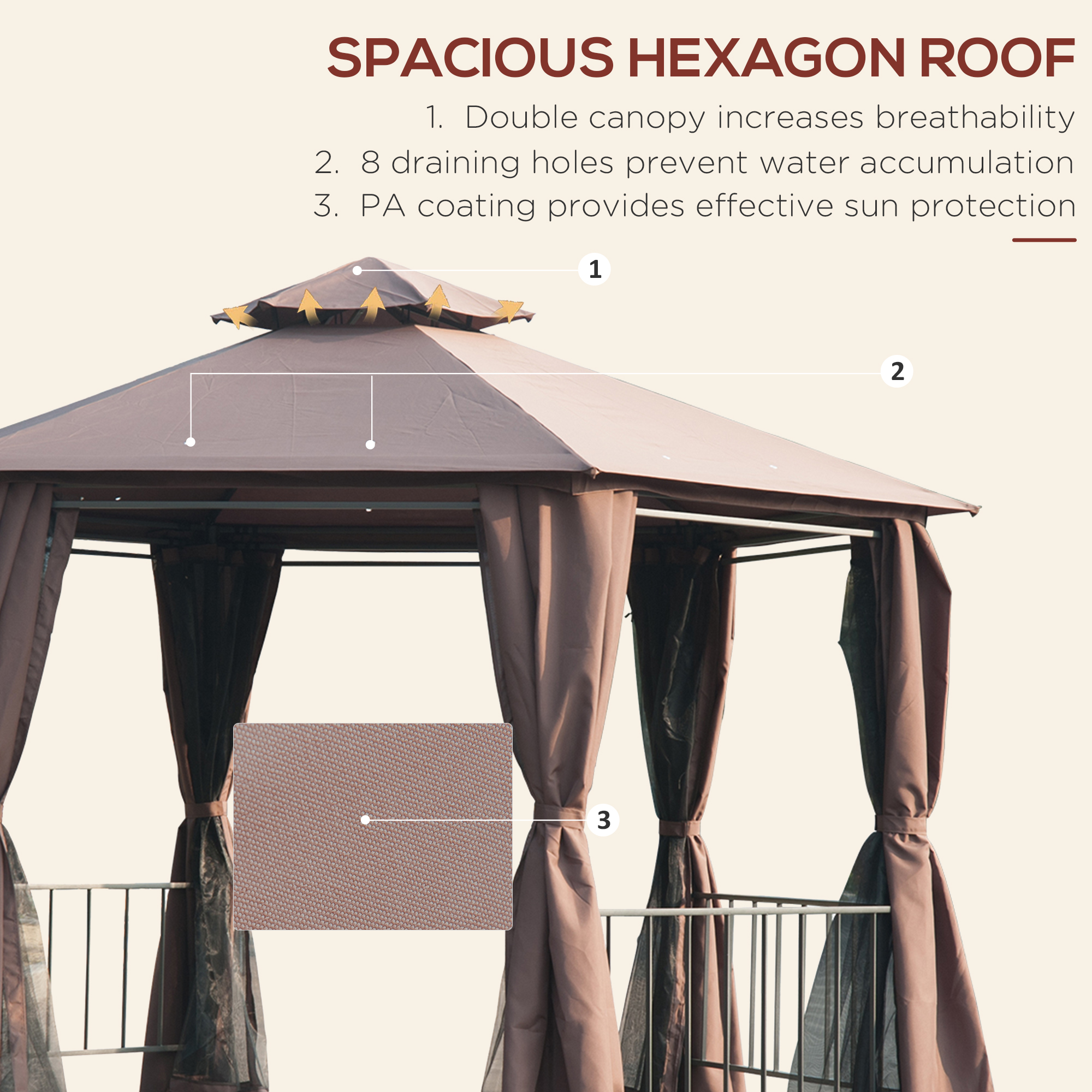3 x 3(m) Hexagon Gazebo Patio Canopy Party Tent Outdoor Garden Shelter ...