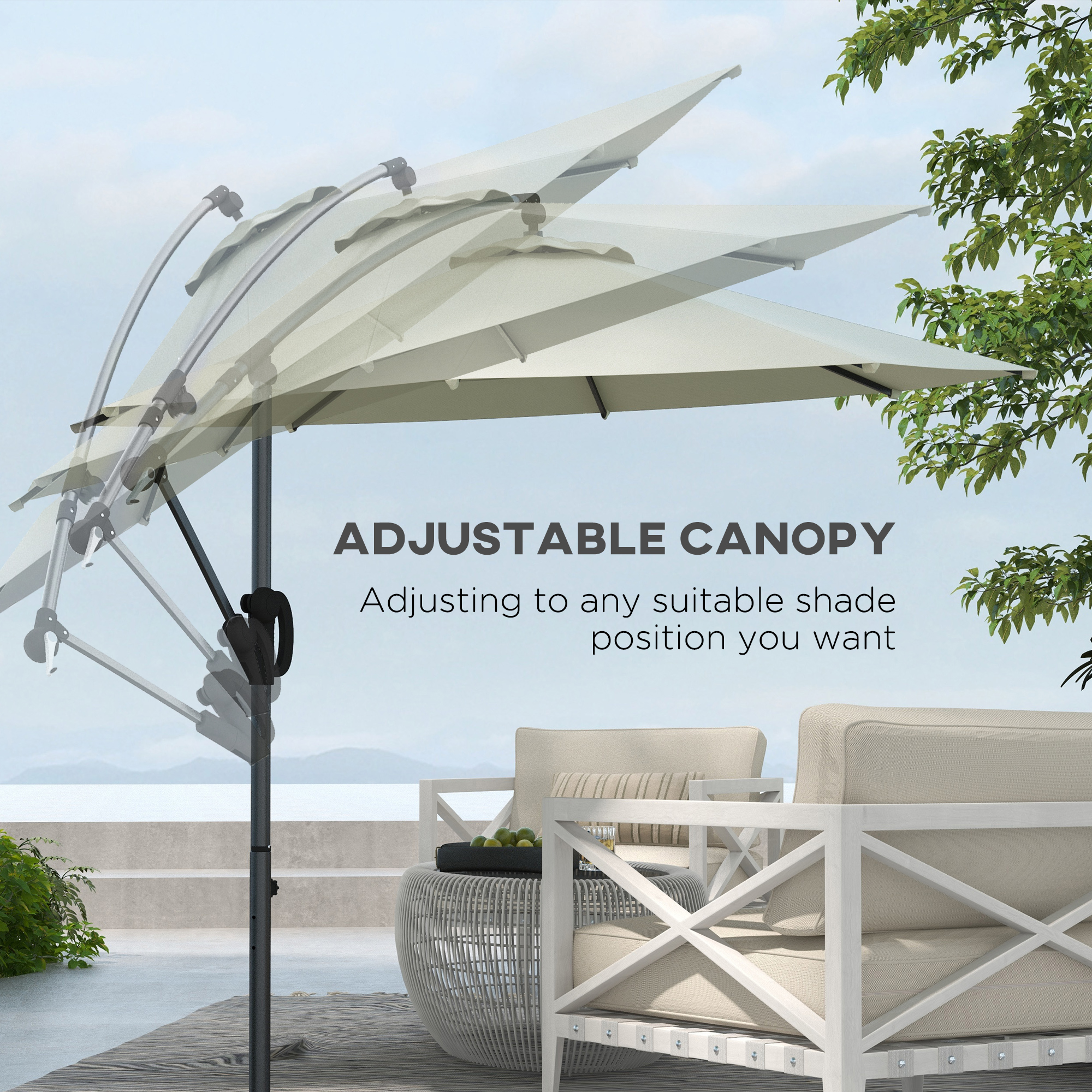 3(m) Offset Cantilever Parasol Umbrella, with Cross Base - Cream on ...