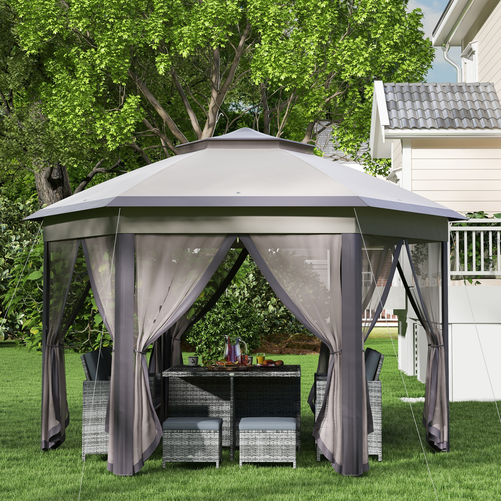 3 x 4m Garden Gazebo Hexagon Pop Up Gazebo Party Tent Canopy Double ...
