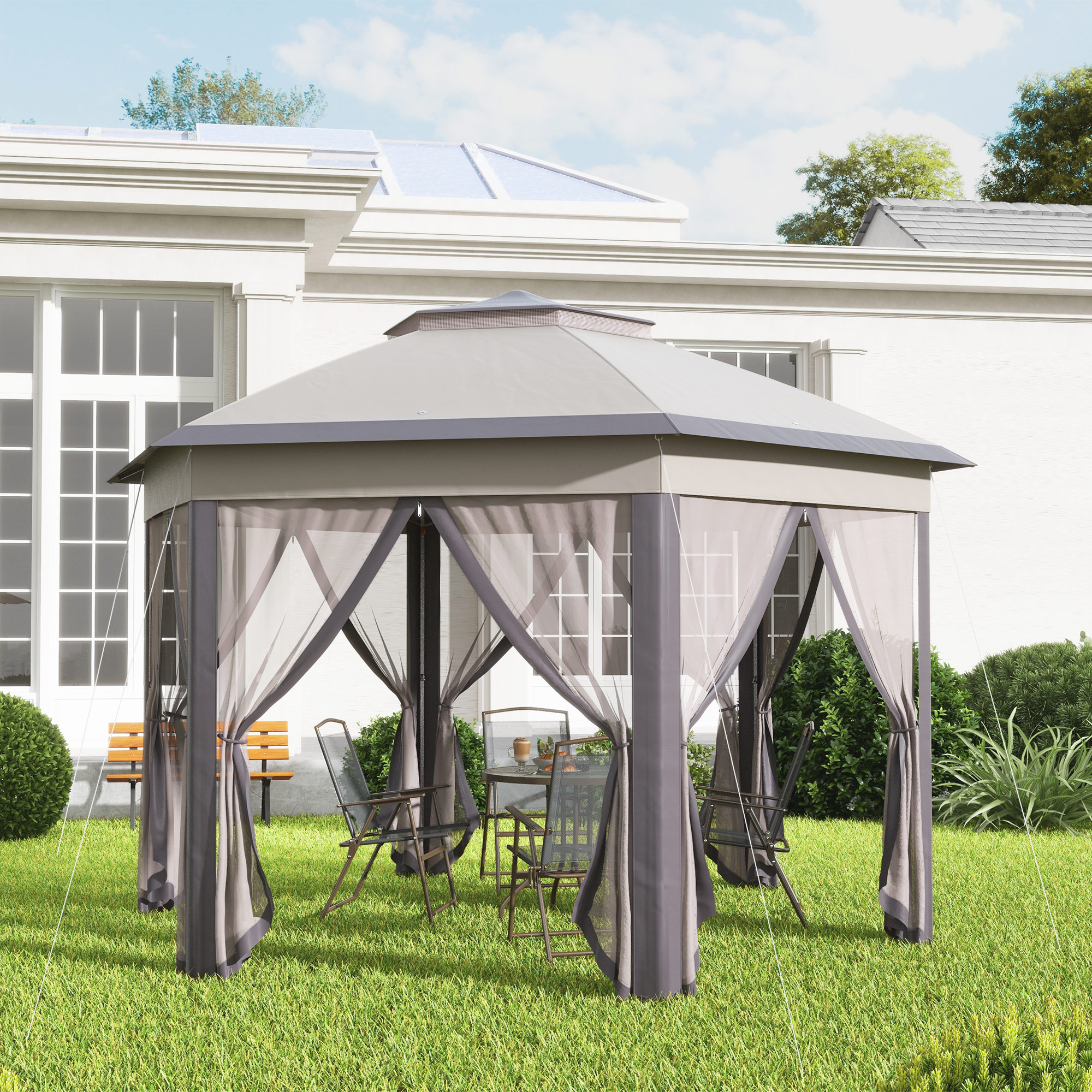 3 x 4m Garden Gazebo Hexagon Pop Up Gazebo Party Tent Canopy Double ...