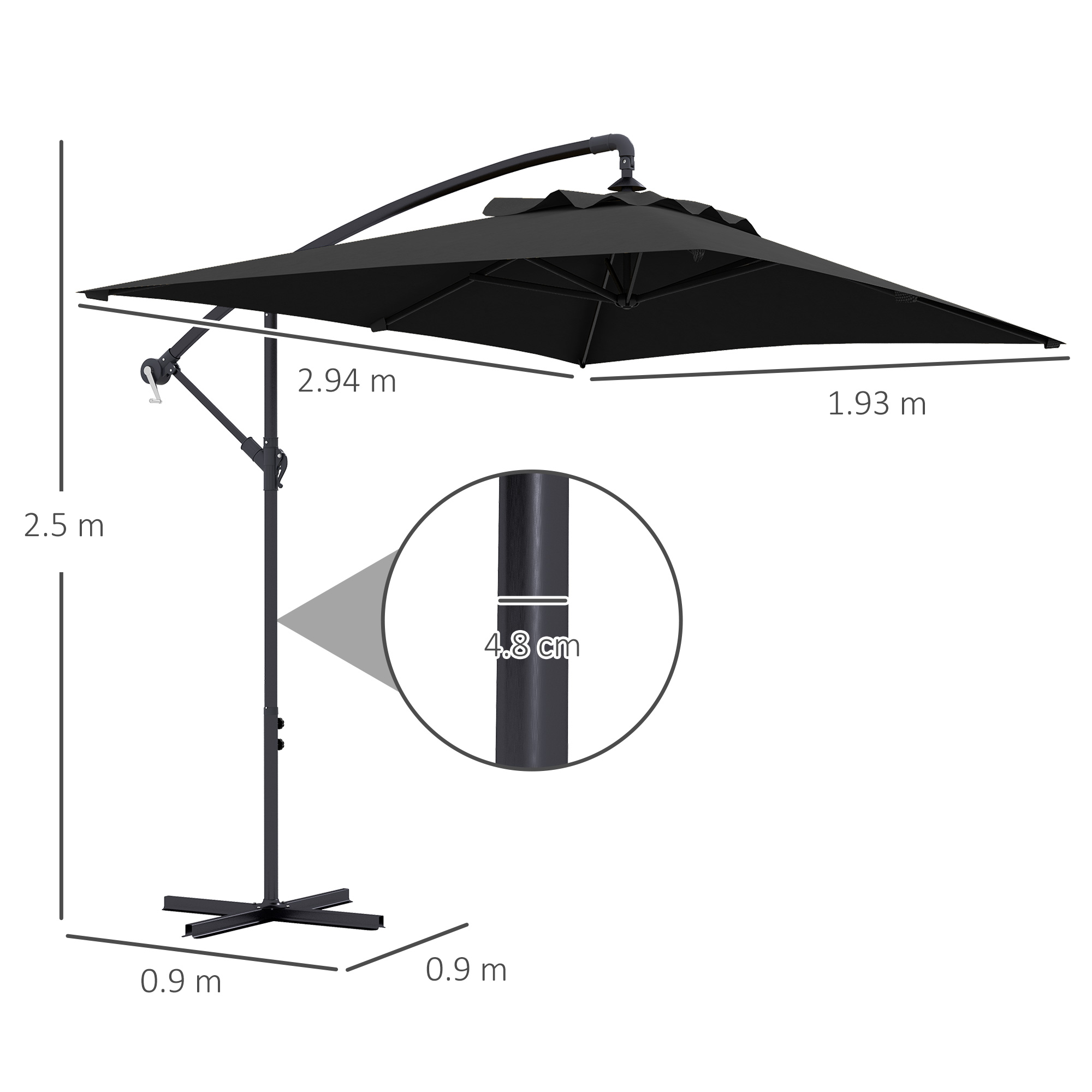 3m Cantilever Overhanging Parasol, with Cross Base - Black on Anglia ...