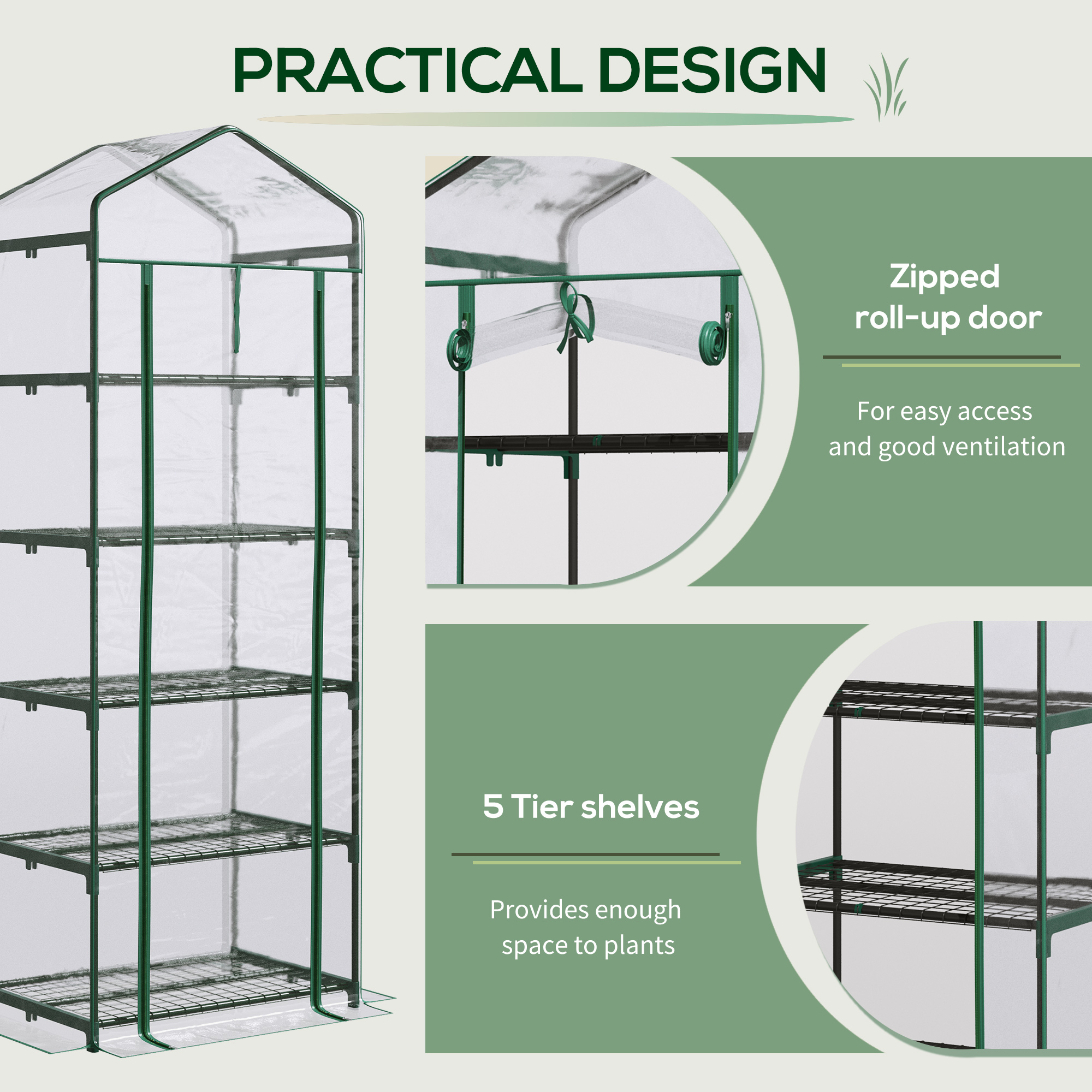 5 Tier Mini Greenhouse, Small Walk-in Greenhouse with Reinforced ...