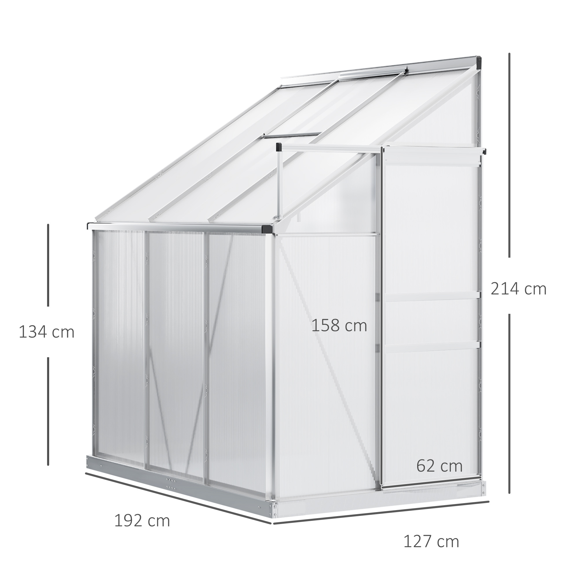 6 x 4ft Lean to Wall Polycarbonate Greenhouse Aluminium Walk-in Garden ...