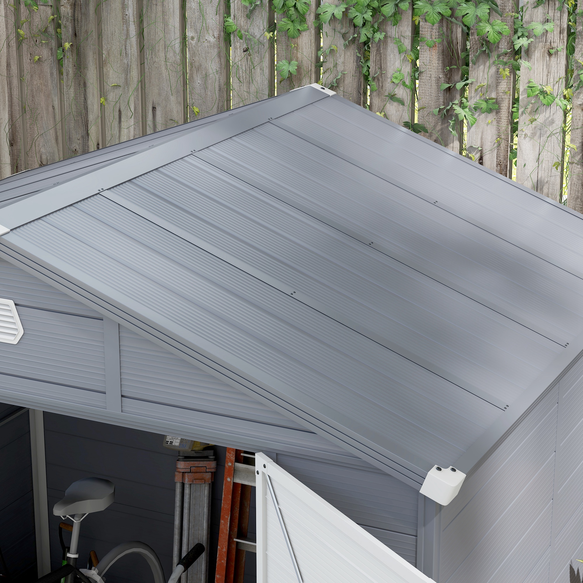 7.9ft x 6.2ft Aluminium Frame and Plastic Wall Shed, with Foundation ...