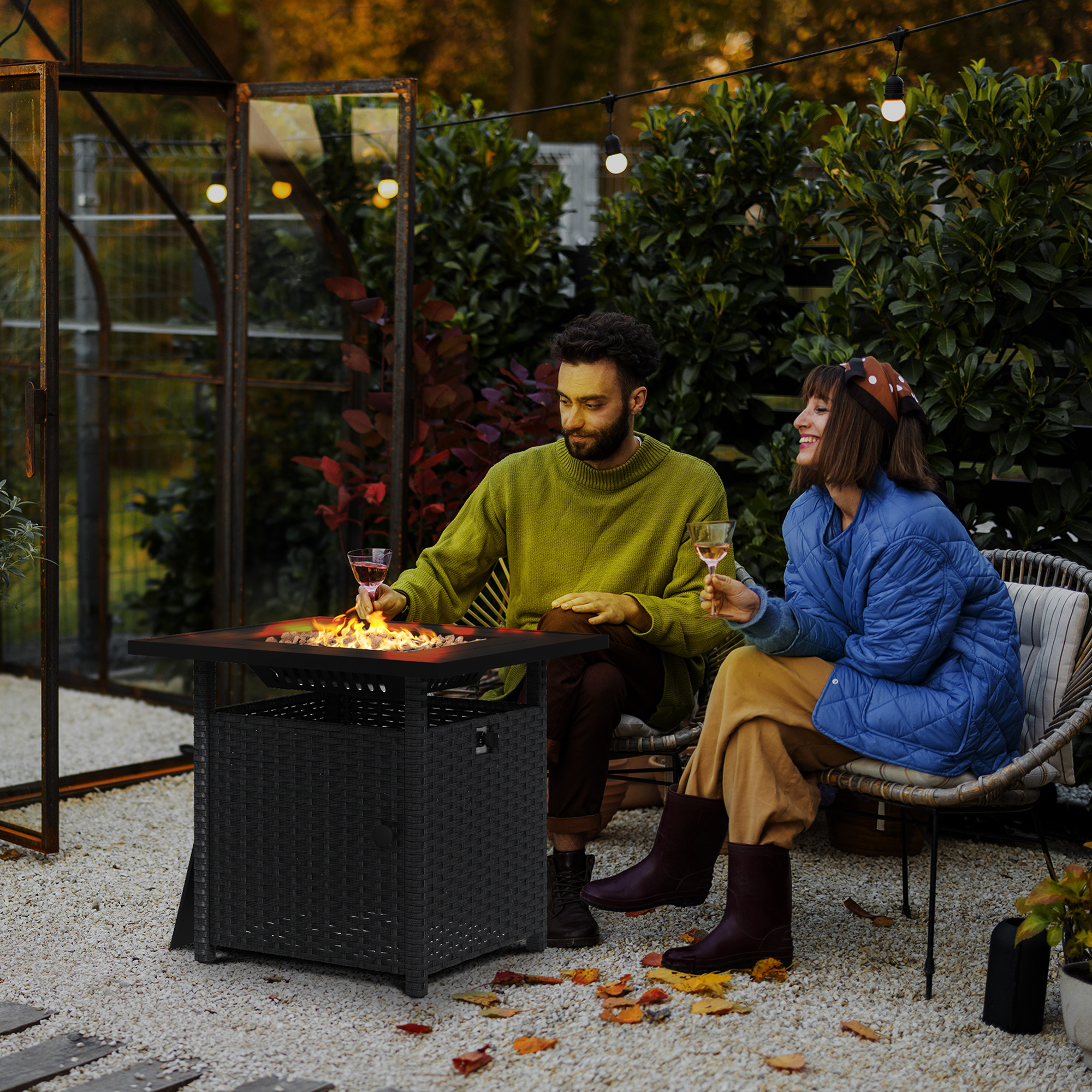 72.5 x 72.5cm 50,000 BTU Fire Pit Table, with Cover - Black on Anglia ...