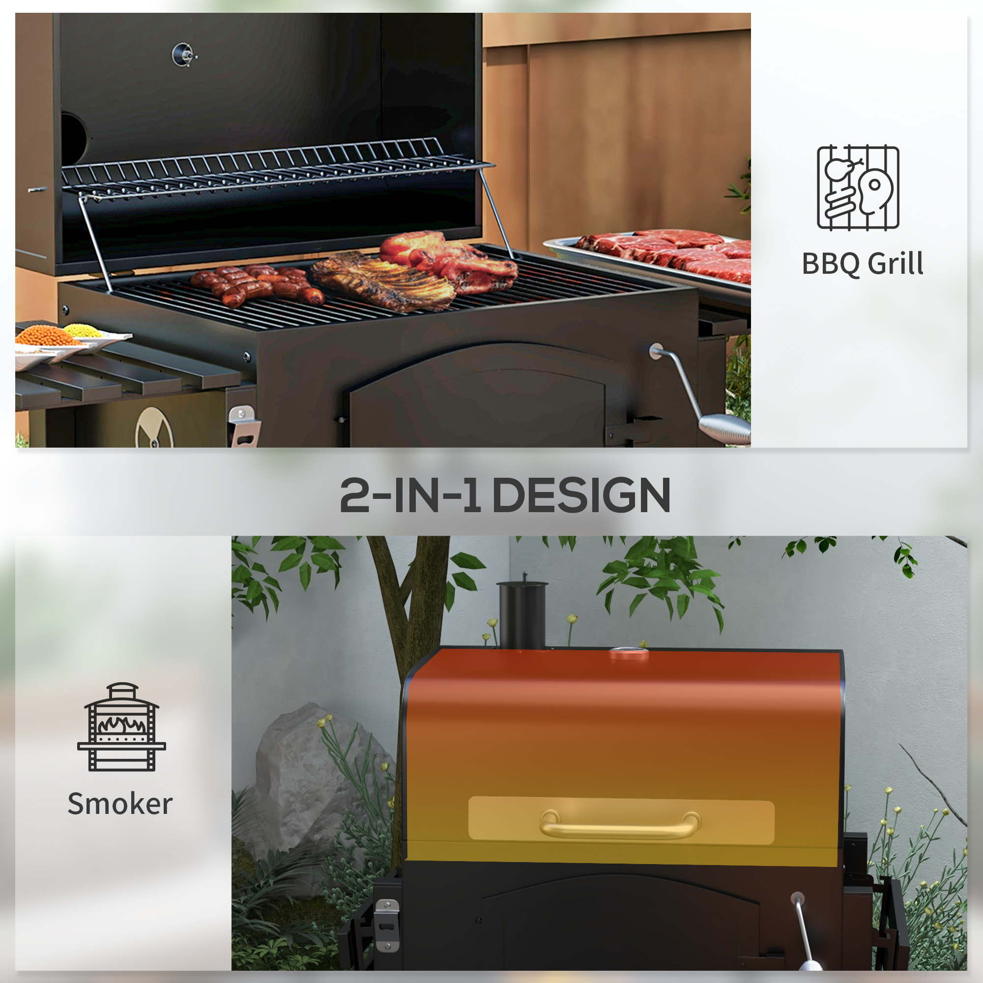 Buy Charcoal Barbecue Grill Trolley Garden Smoker with Shelves ...