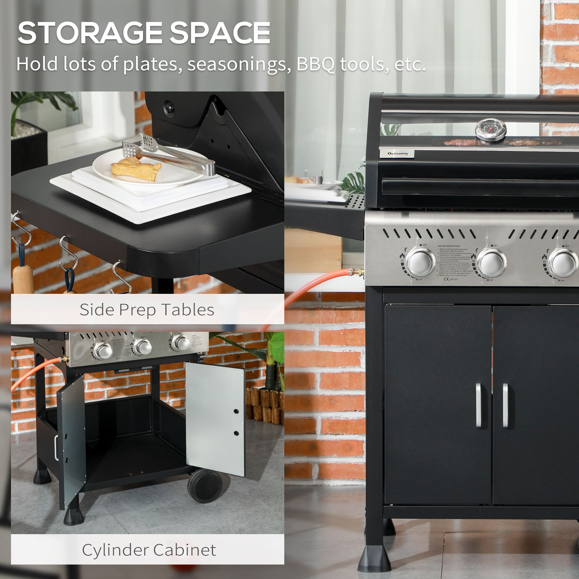9kW Three-Burner Gas BBQ Grill, with See-Through Lid - Black on Anglia ...
