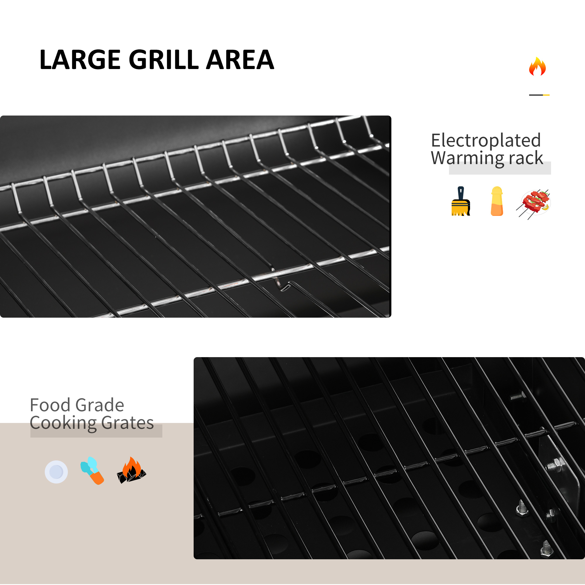 Charcoal Grill BBQ Trolley with Adjustable Charcoal Grate, Garden Metal ...