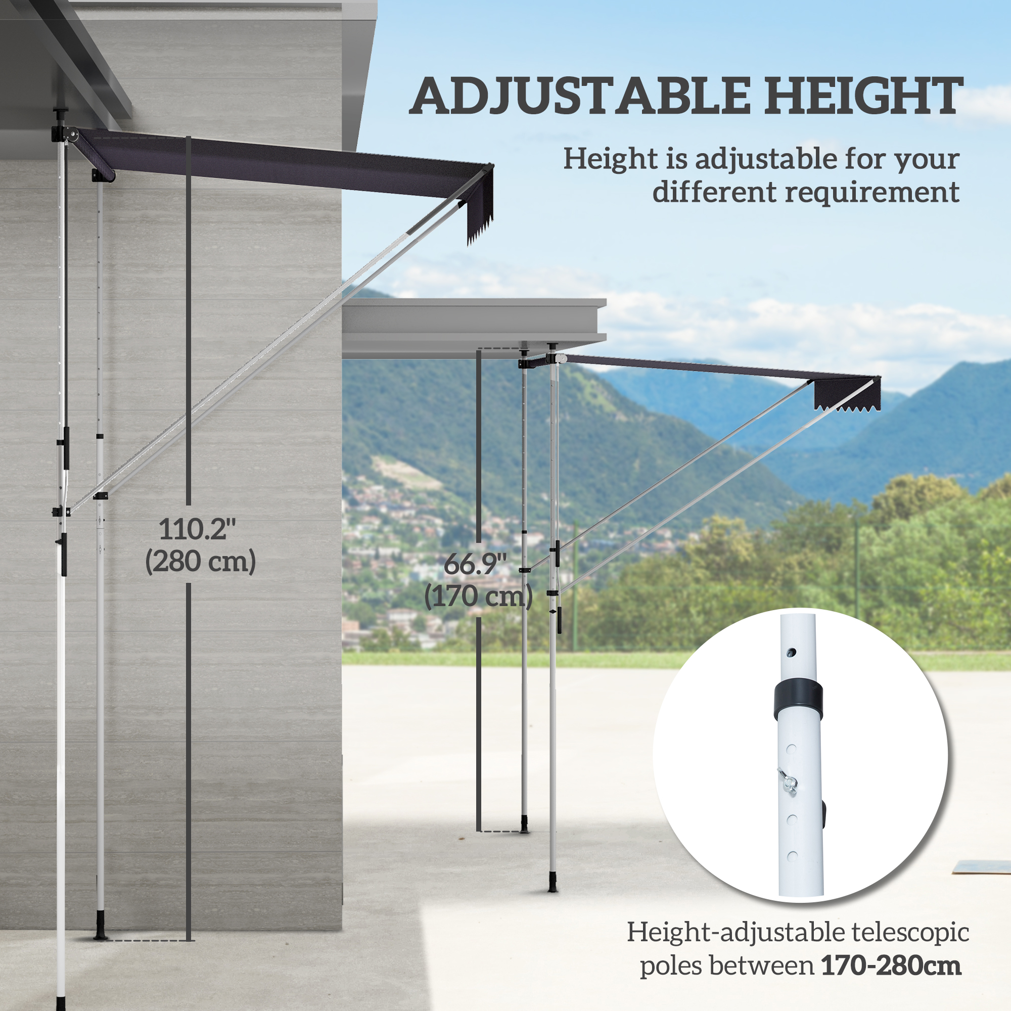 Balcony 2 x 1.5m Manual Adjustable Awning DIY Patio Clamp Awning Canopy ...