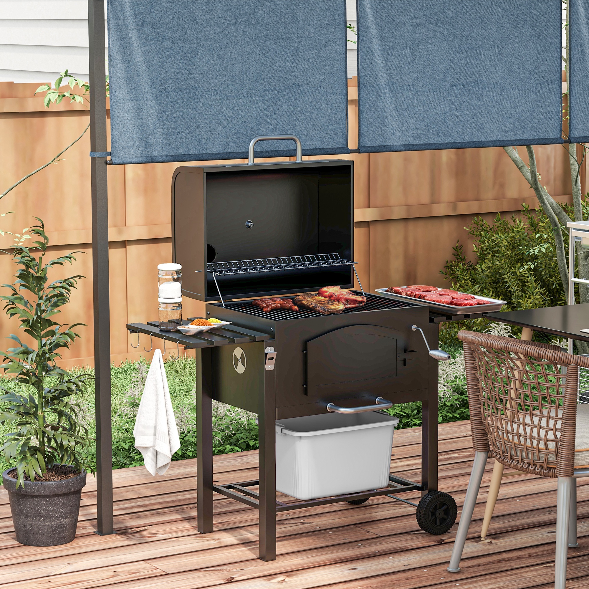 Buy Charcoal Barbecue Grill Trolley Garden Smoker with Shelves ...
