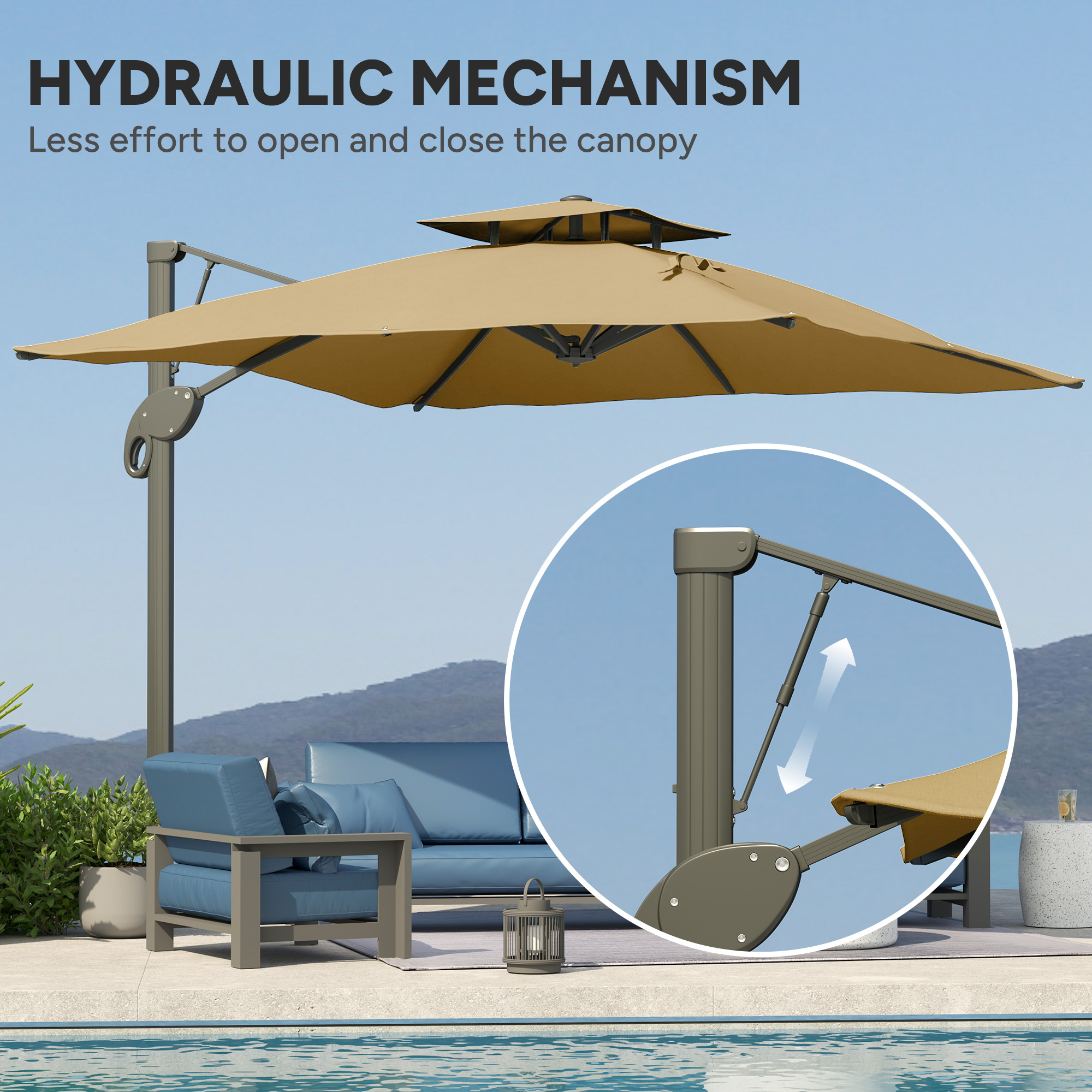 Garden Parasol, 3(m) Cantilever Parasol with Hydraulic Mechanism, Dual ...
