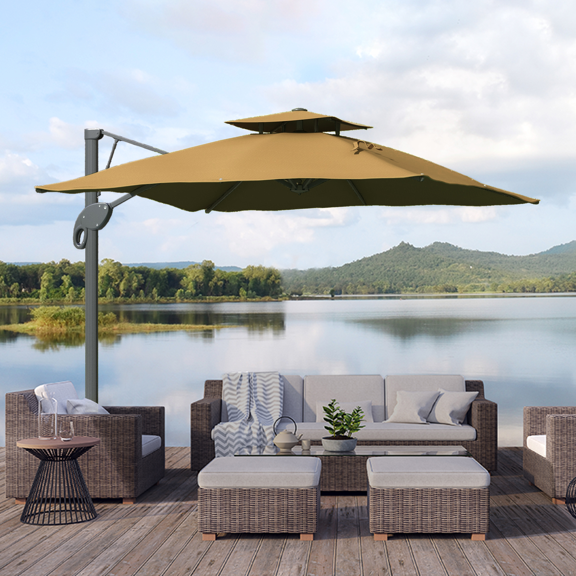 Garden Parasol, 3(m) Cantilever Parasol with Hydraulic Mechanism, Dual ...