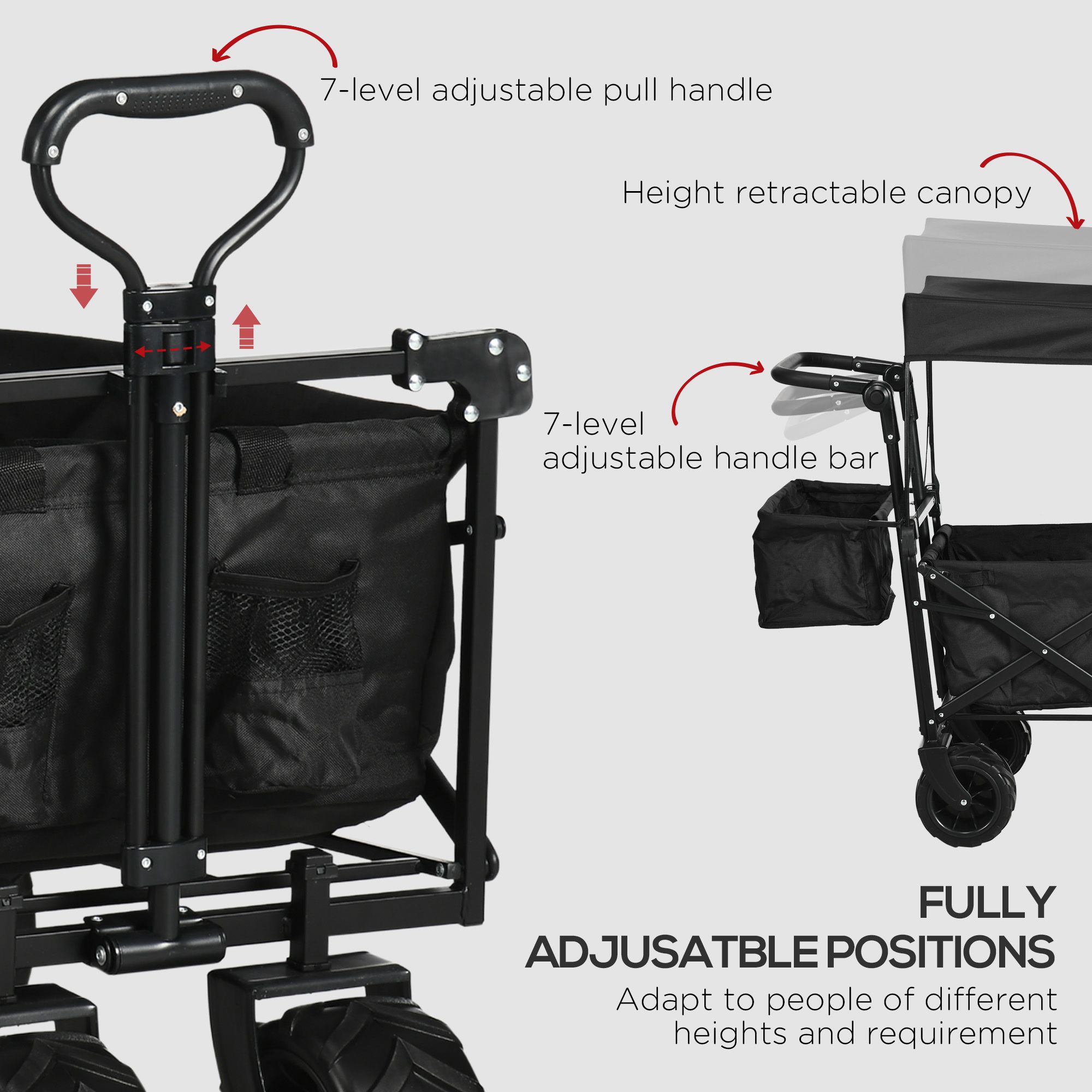 Folding Trolley Cart Storage Wagon Beach Trailer 4 Wheels with Handle ...