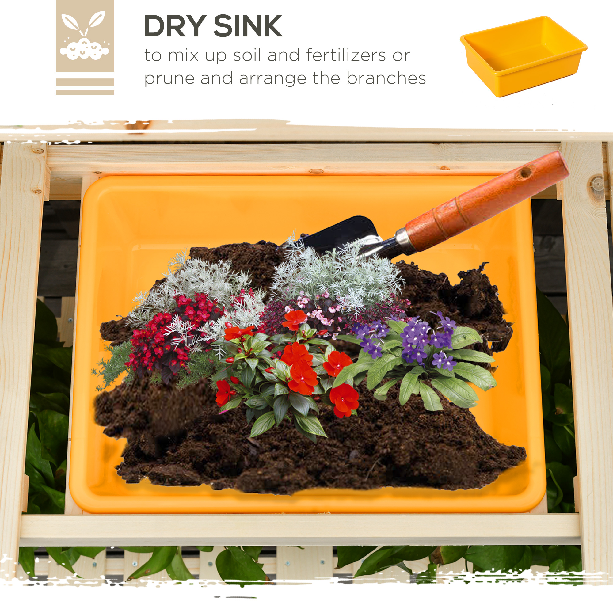 Garden Potting Bench w/ Sliding Tabletop, Wooden Workstation w/ Dry ...