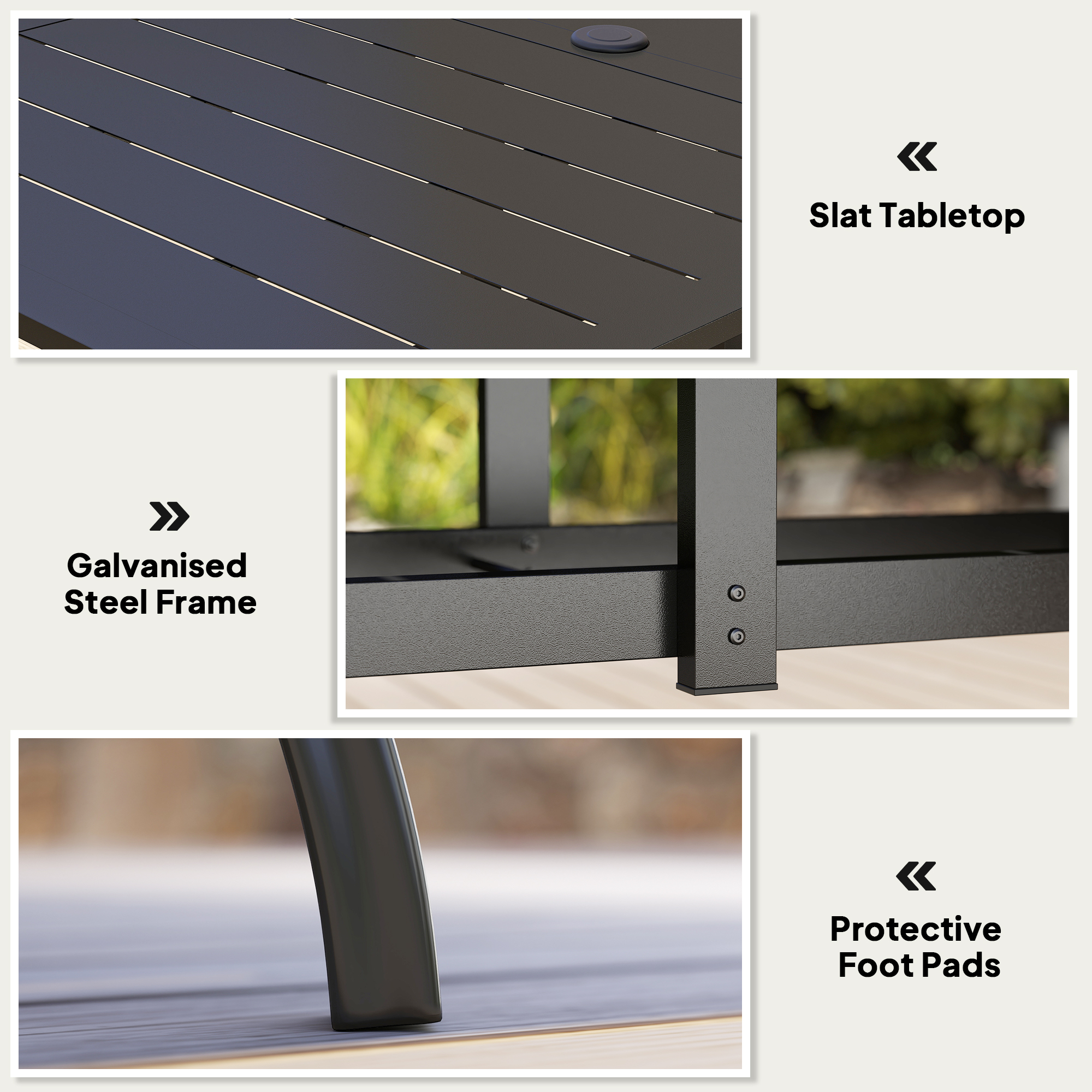 Outsunny Rectangle Garden Dining Table with Parasol Hole, Patio Table ...