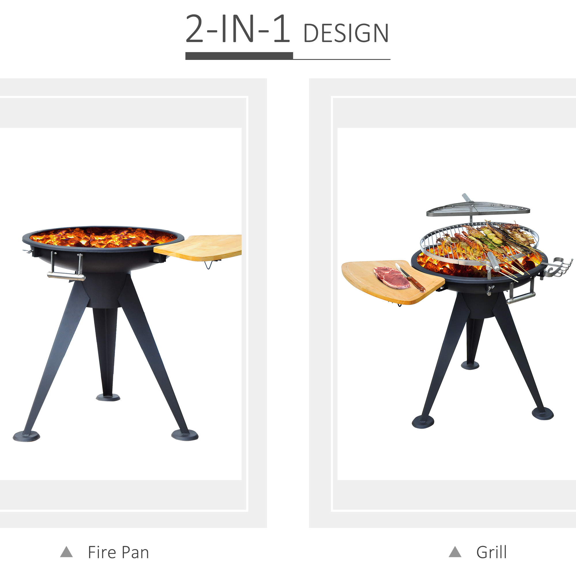 Round BBQ Grill W/Cutting Board-Black on Anglia Market