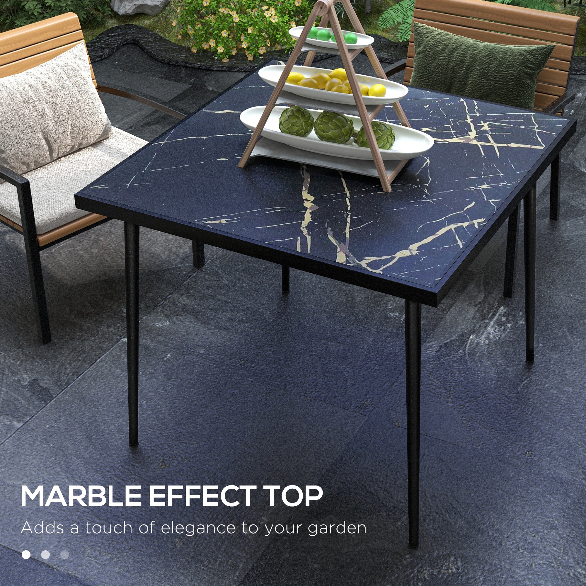 Square Garden Table, Outdoor Dining Table for 4 with Marble Effect ...