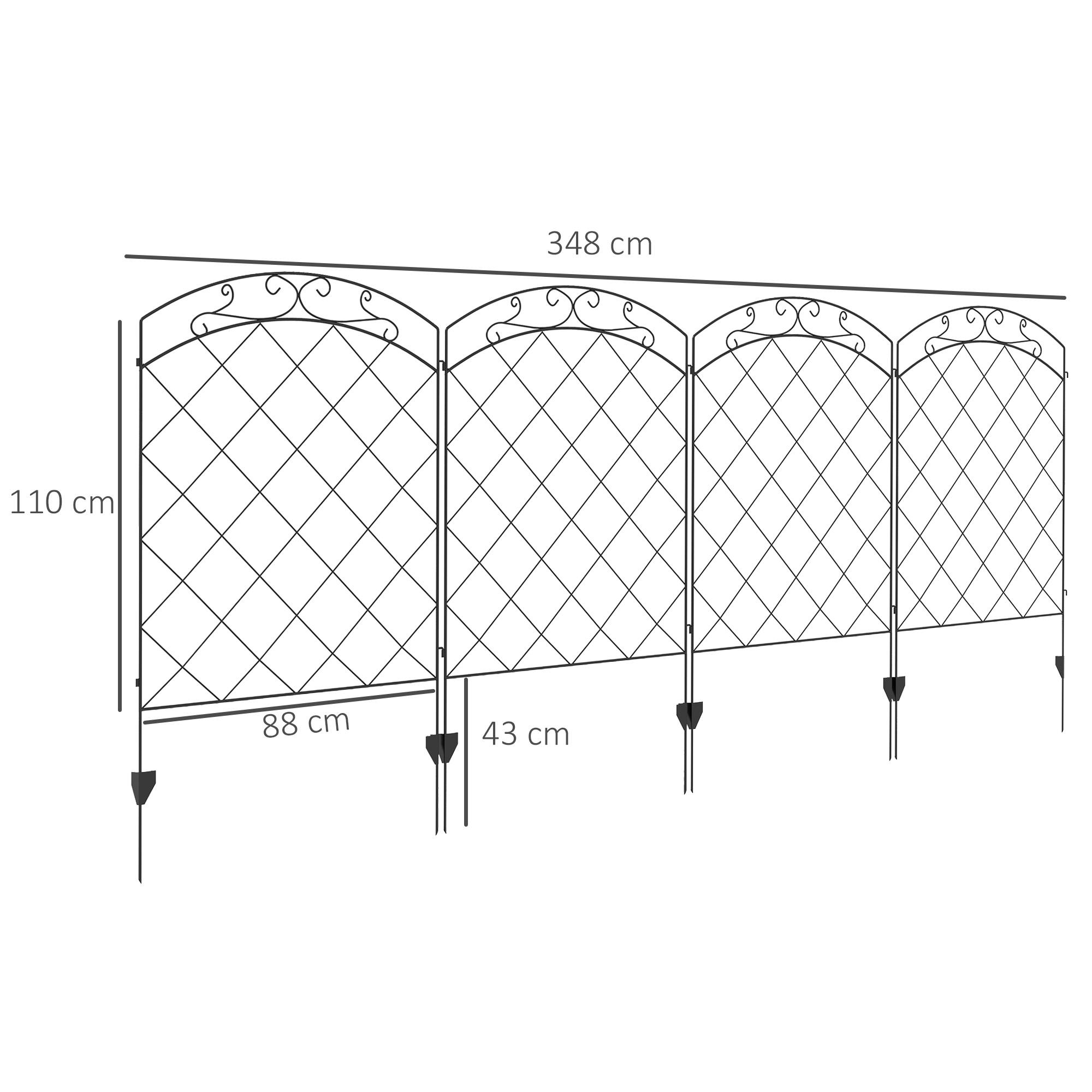 Steel Decorative Swirls Outdoor Picket Fence Panels Set of 4, Black on ...