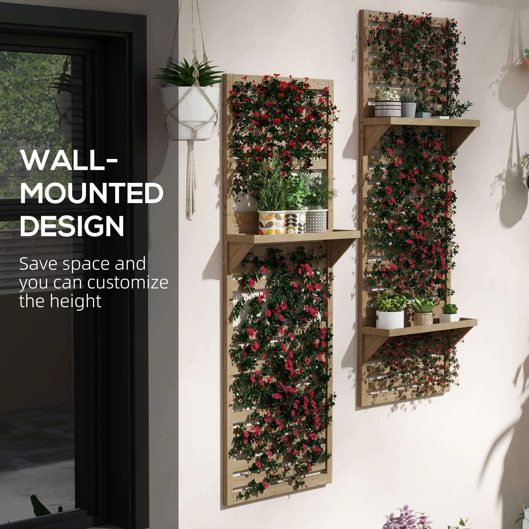 Wall Mounted Plant Stands Set of 2, Fir Wood Flower Stand with Shelves ...