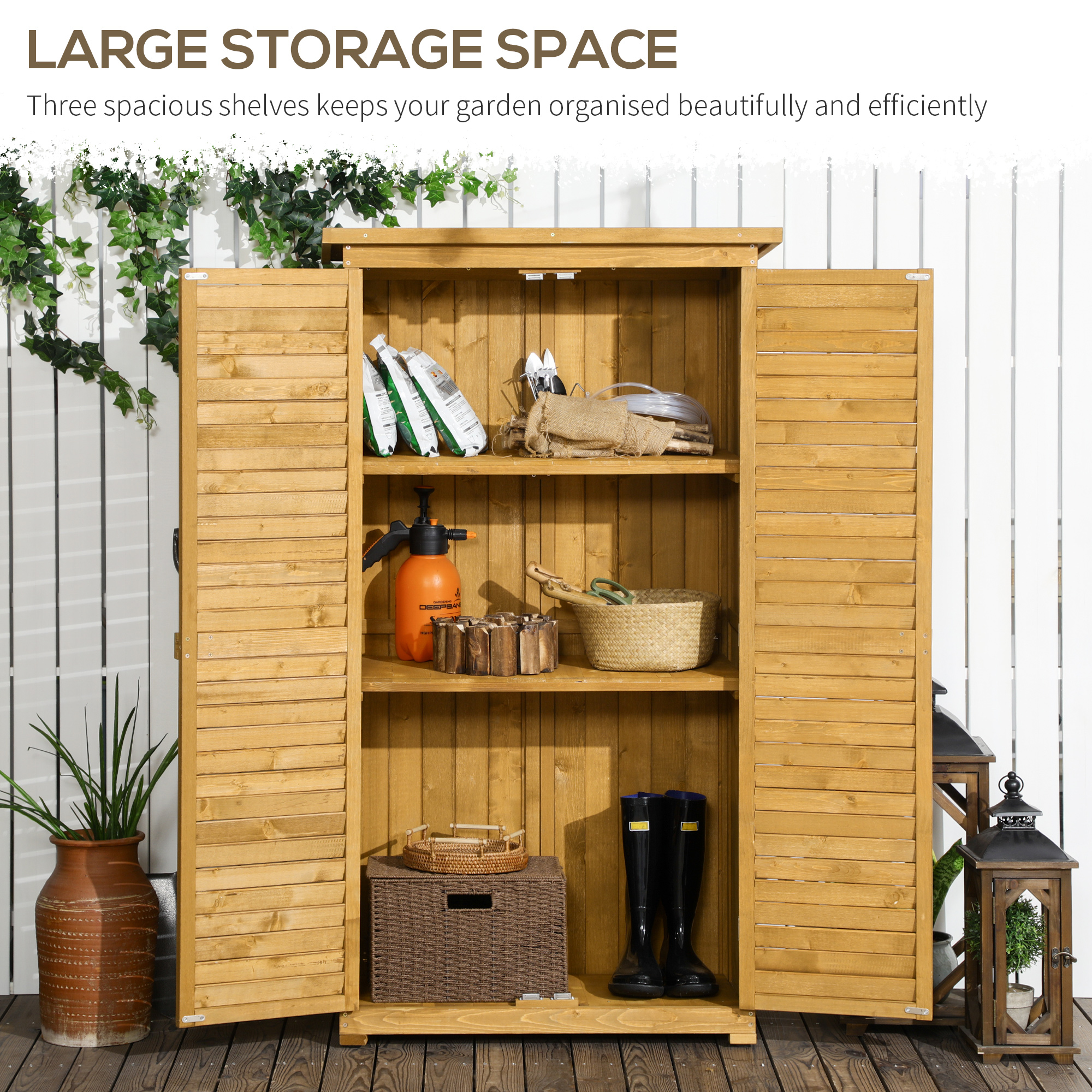 Wooden Garden Storage Shed, Compact Utility Sentry Unit, 3-Tier Shelves ...