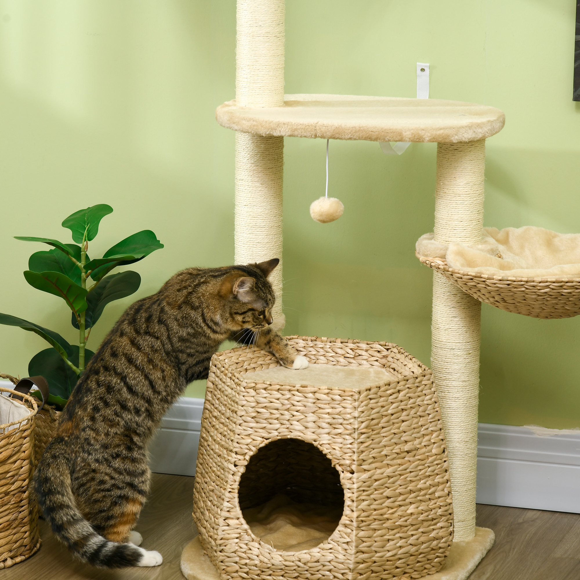 Cat Tree Activity Centre, with Cattail, Bed, Cat House, Sisal Post ...