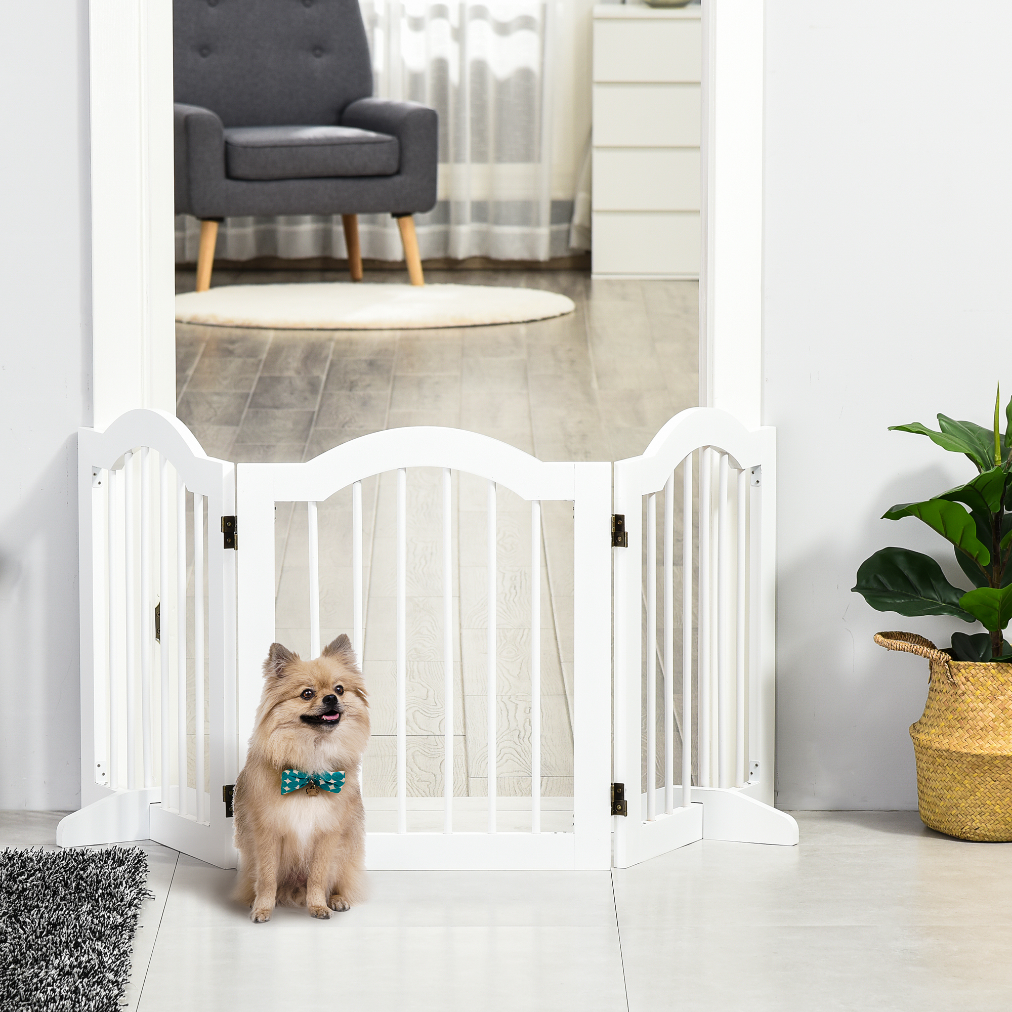 3 Panels Dog Gate w/ Support Feet Fence Safety Barrier Freestanding ...