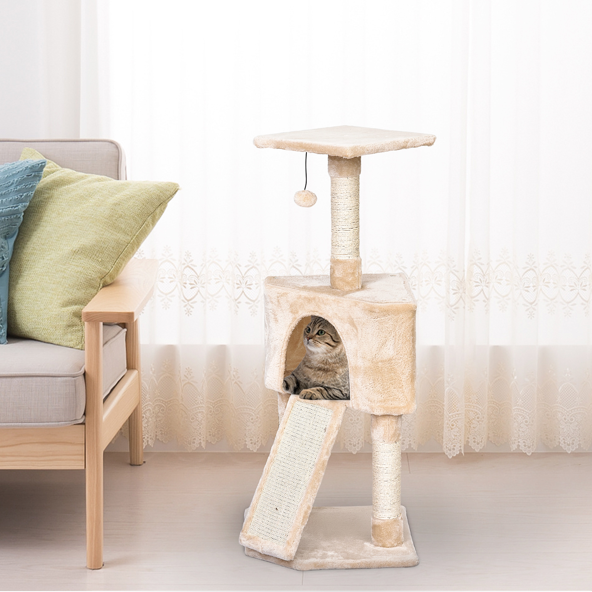 Corner Cat Tree for Indoor Cats, Kitten Tower with Scratching Post ...