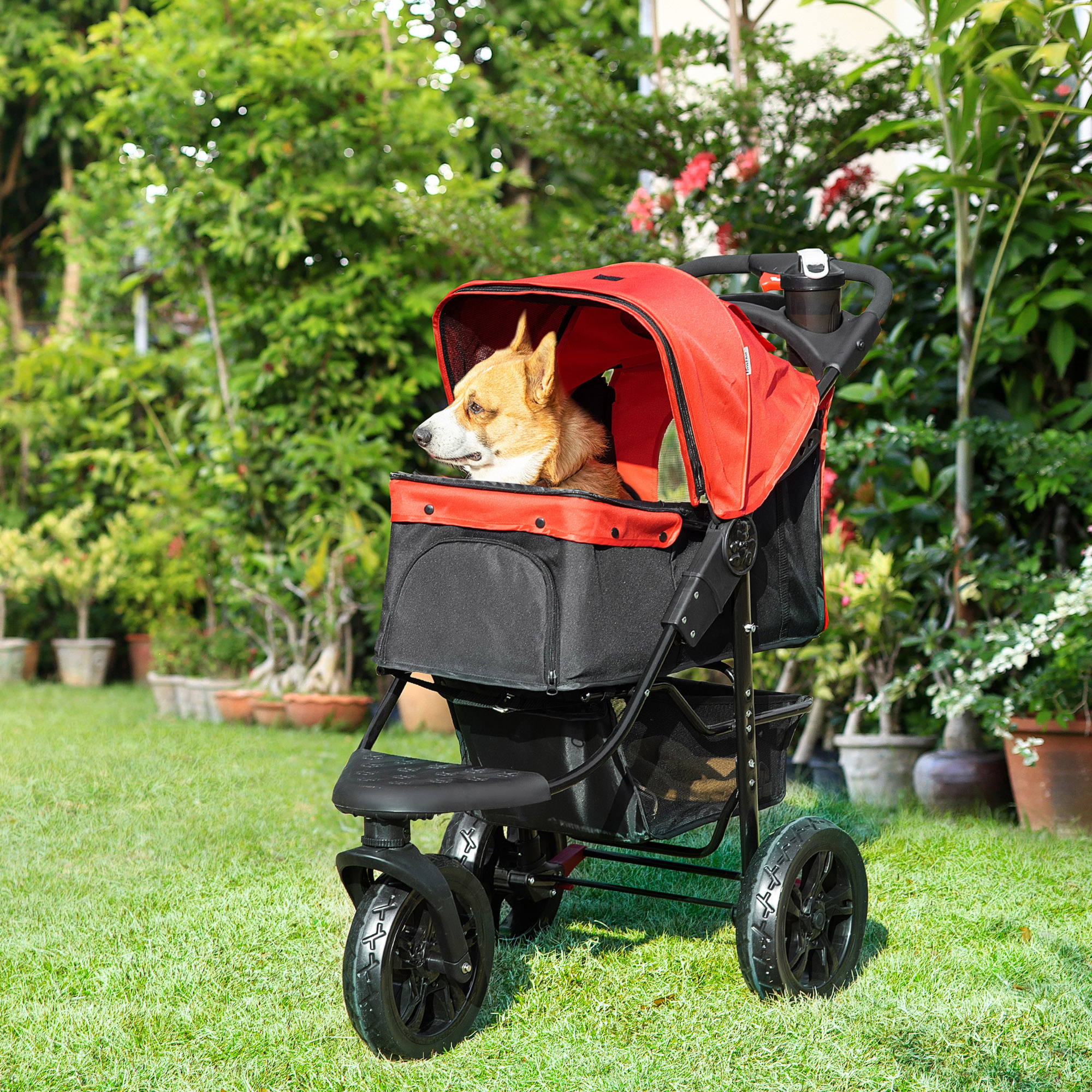 Dog Pram Dog Stroller Pet Stroller, 3 Wheels Dog Pushchair with Brake ...