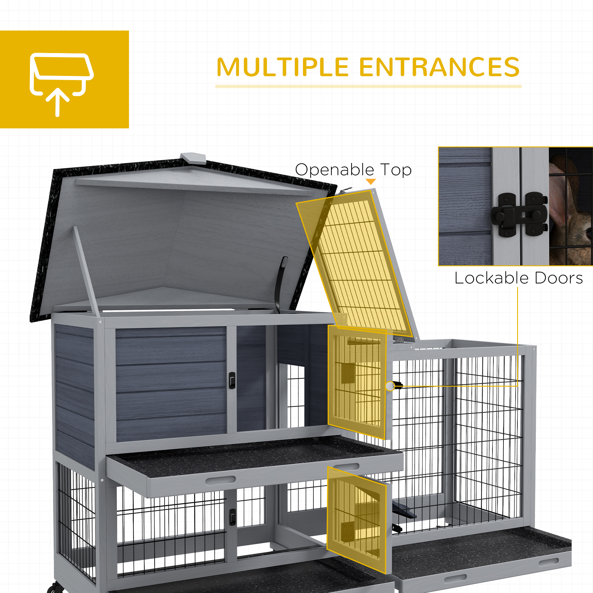 Portable Rabbit Cage, Rabbit Hutch with Run, Wheels, Three Slide-Out ...