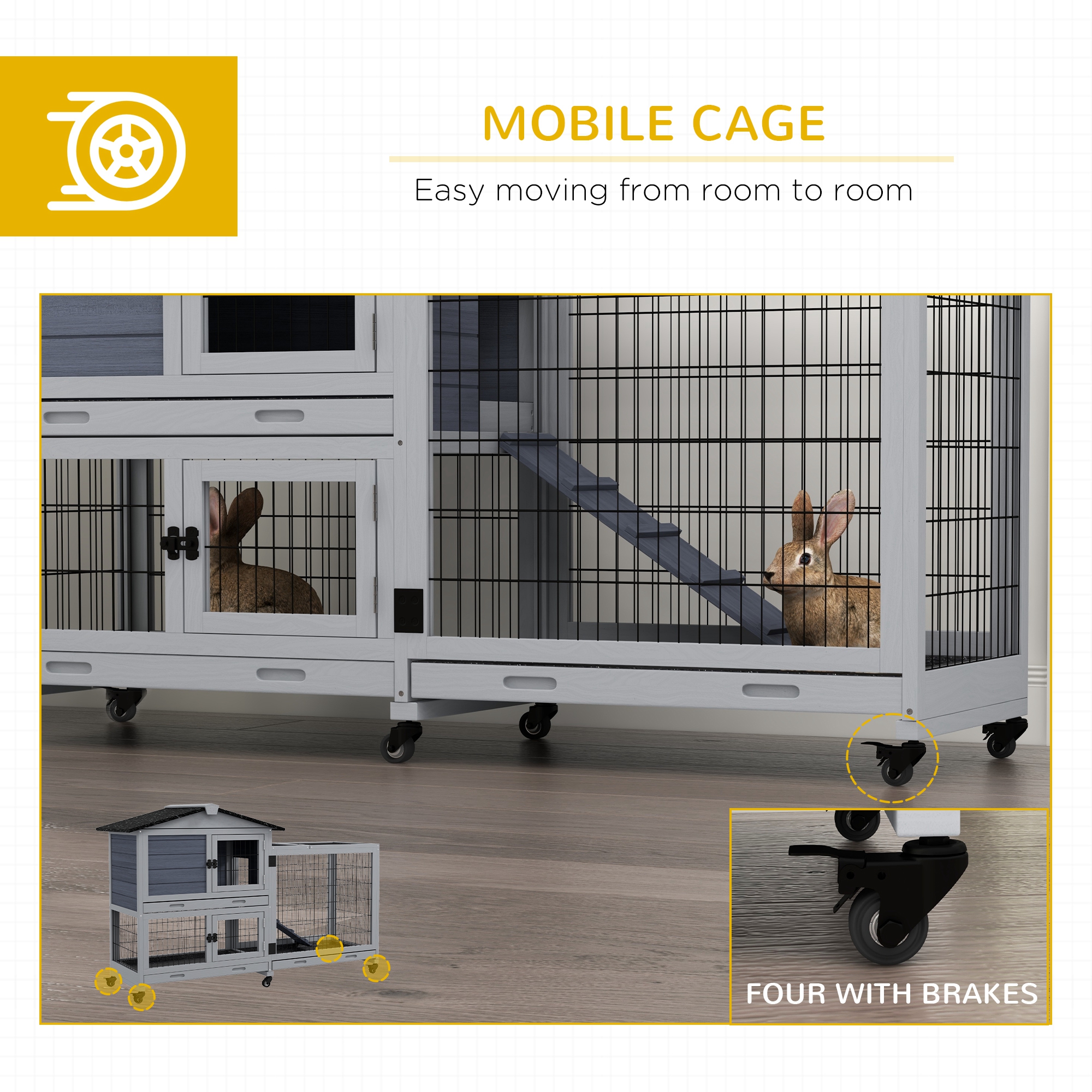 Portable Rabbit Cage, Rabbit Hutch with Run, Wheels, Three Slide-Out ...