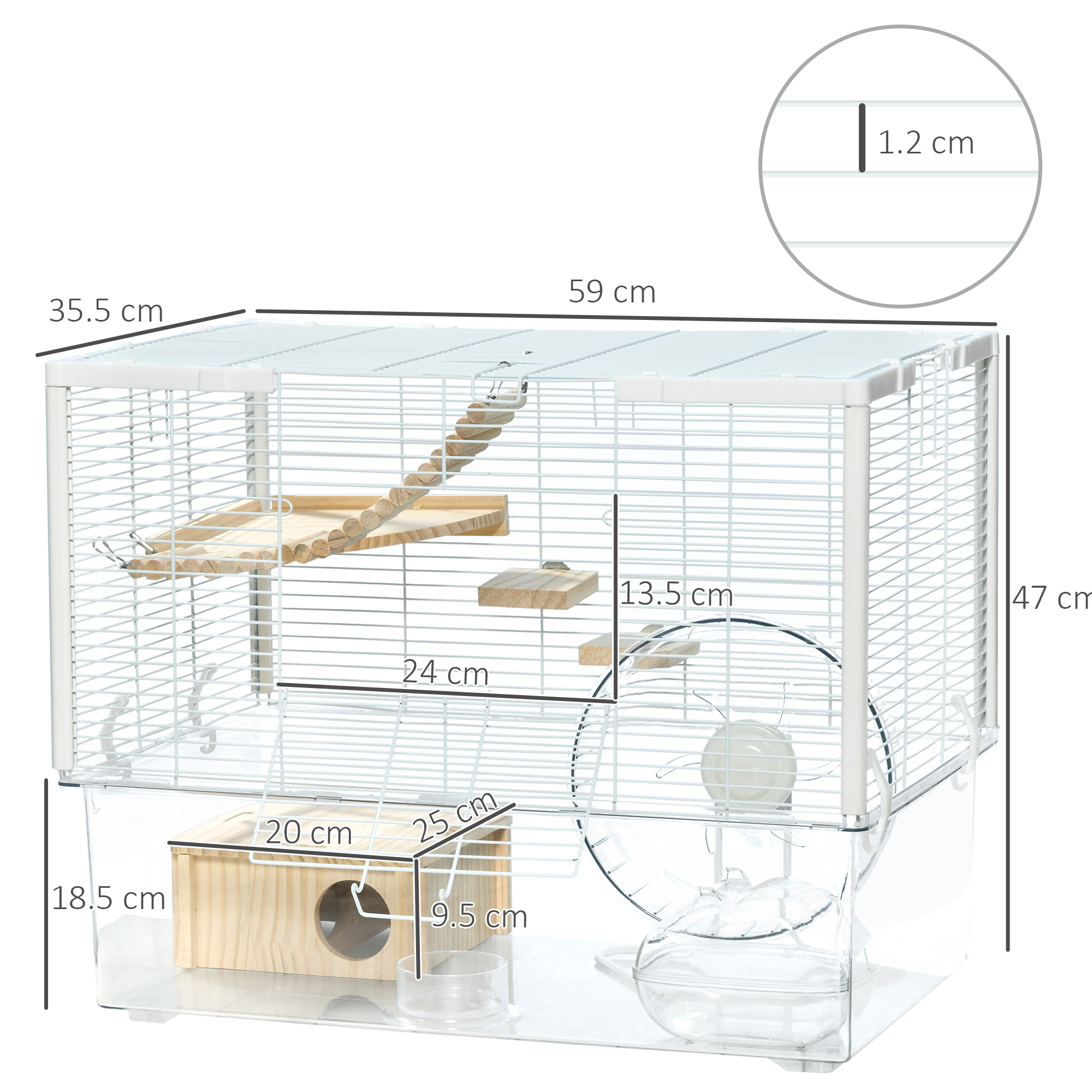 Hamster Cage, Gerbil Cage with Wooden Ramp, Exercise Wheel, Food Bowl ...