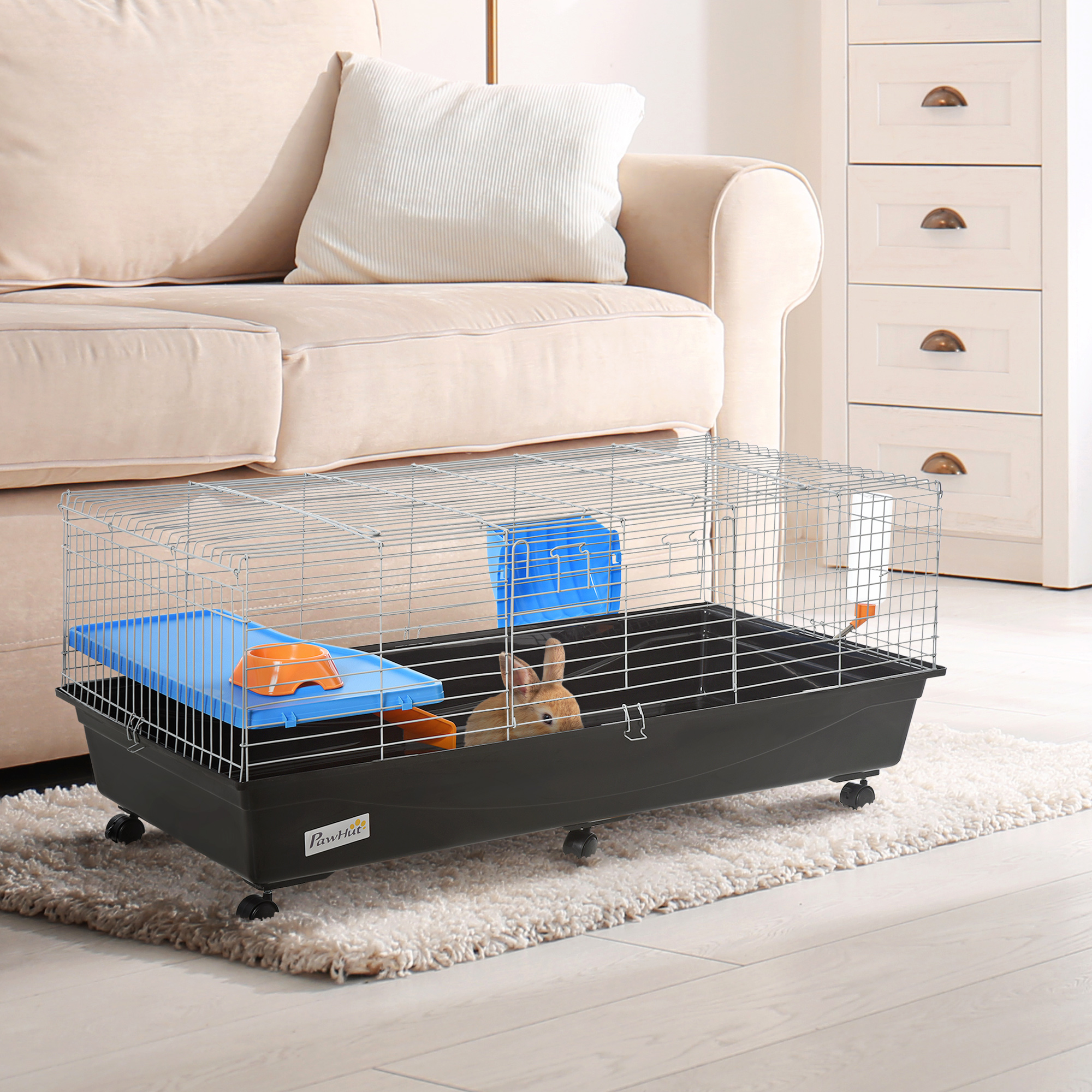 Small Animal Cage Rabbit Guinea Pigs Chinchillas Cage w/ Wheels Water ...
