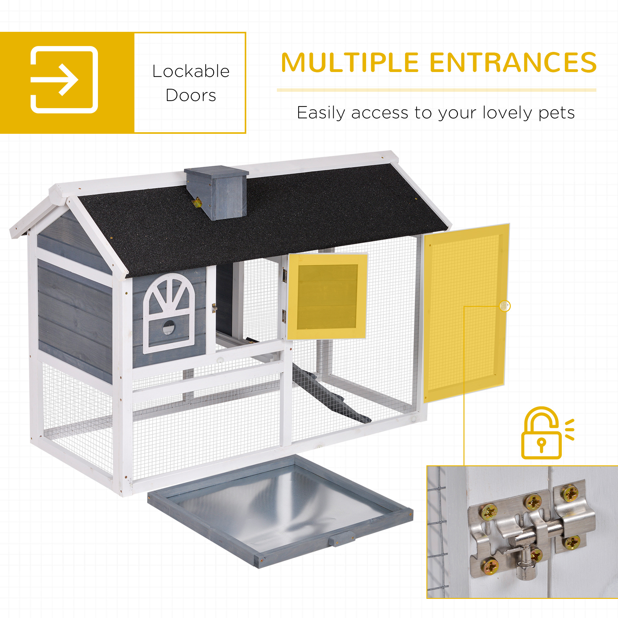 Wooden Rabbit Hutch and Run with Sliding Tray, Ramp, Water-resistant ...