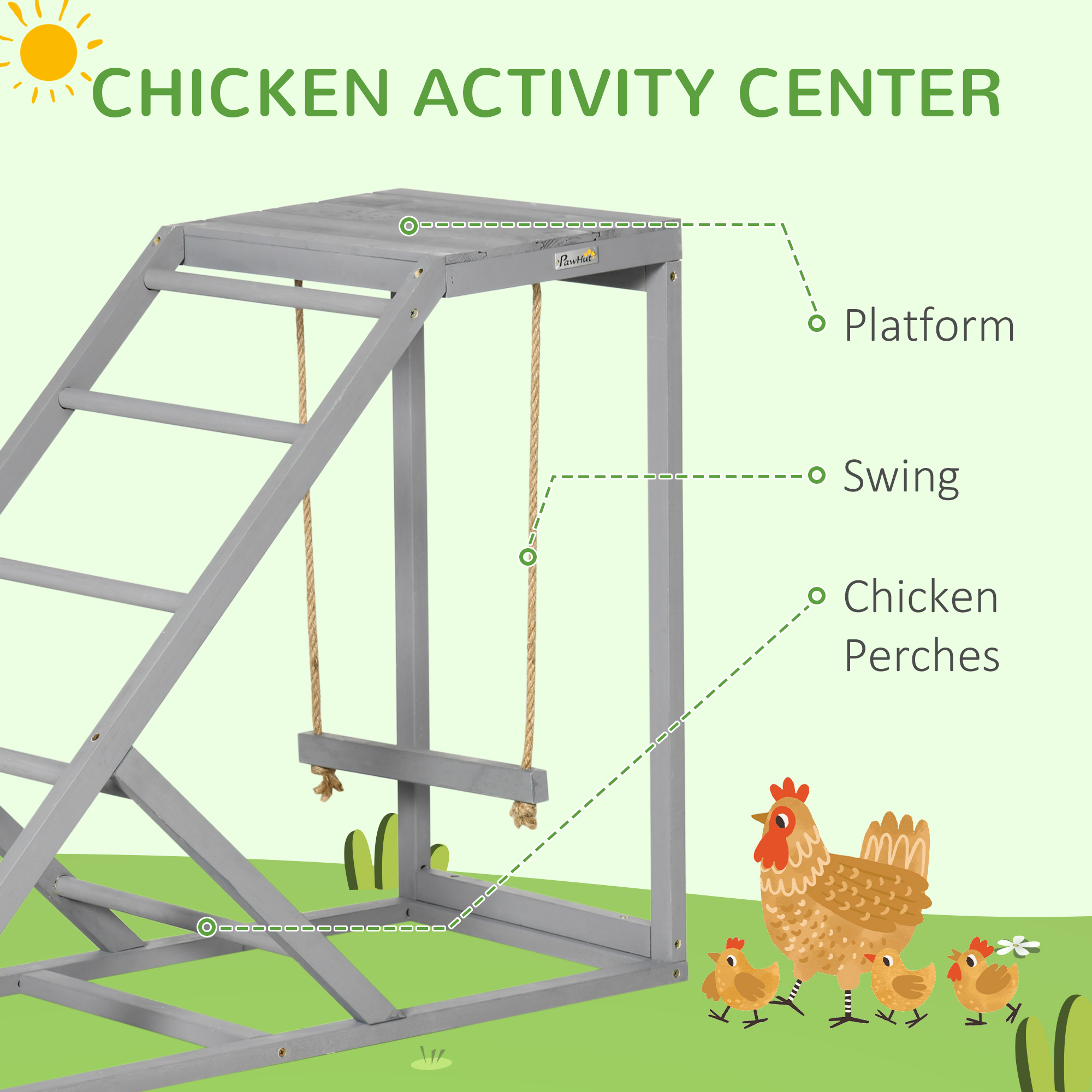Wooden Chicken Coop Toy with Swing, Ladder, Platform, Grey on Anglia Market