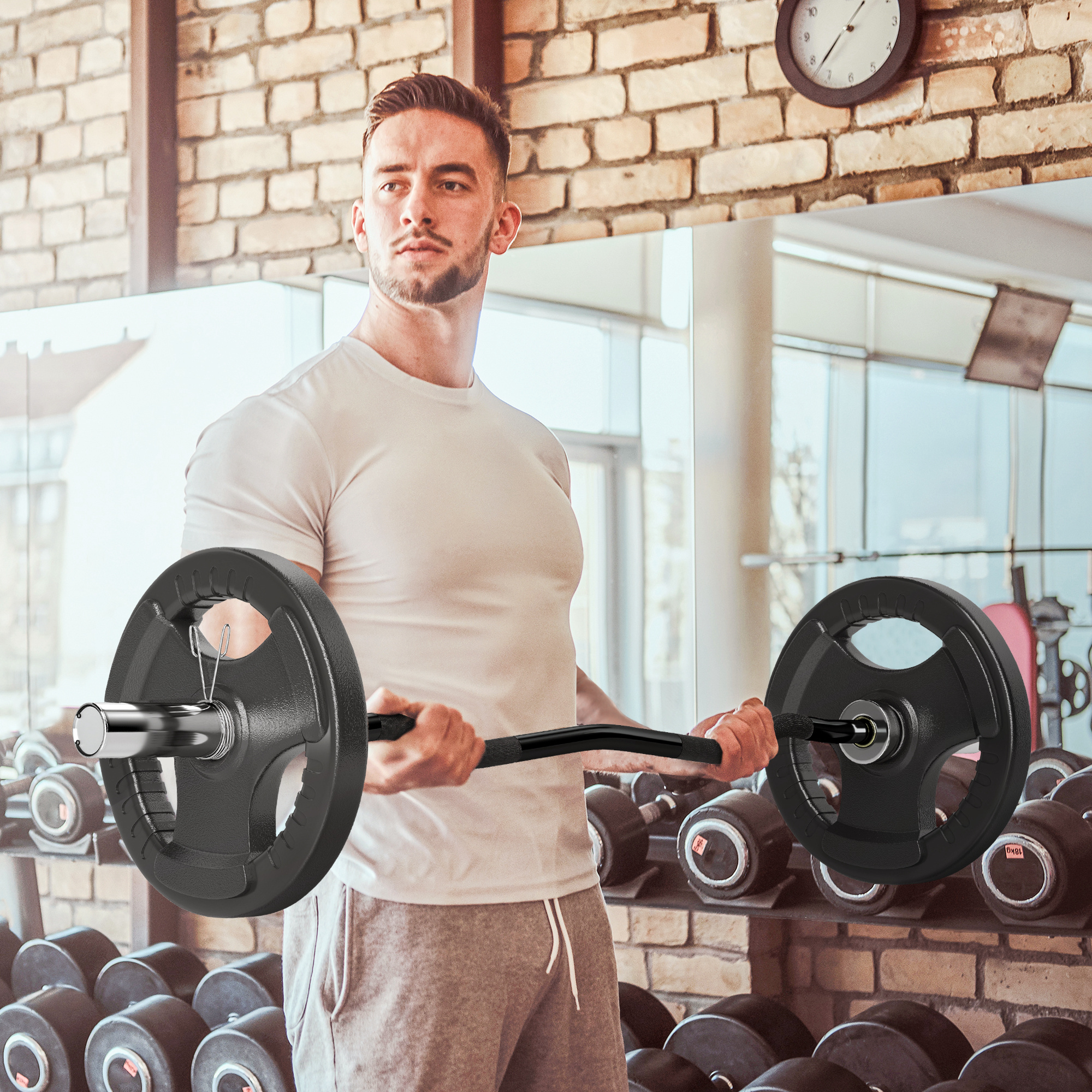 120cm EZ Barbell Bar for 5cm Weight Plates, with Spring Clips, 8kg on ...