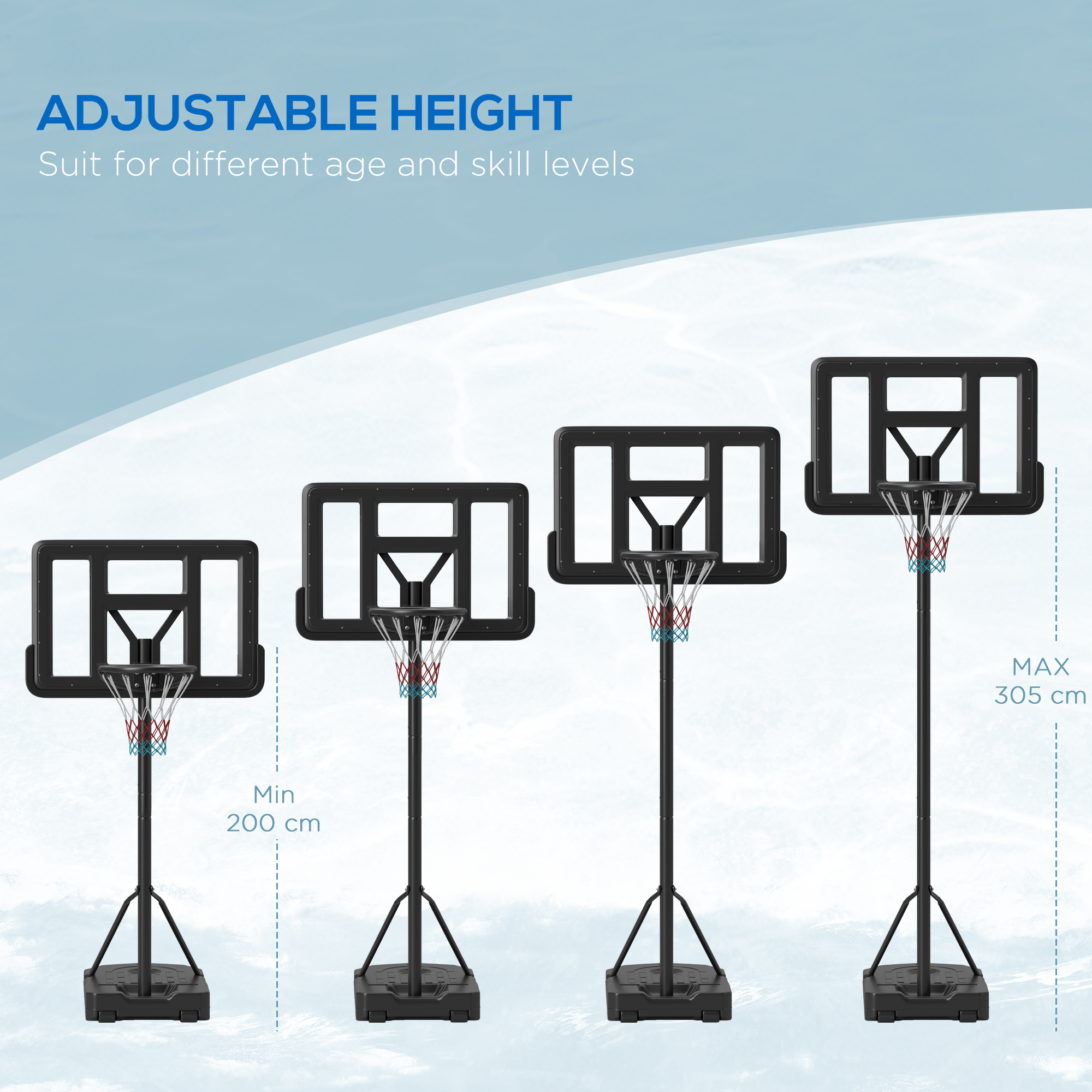 Height Adjustable Basketball Stand Net Set System, Freestanding ...