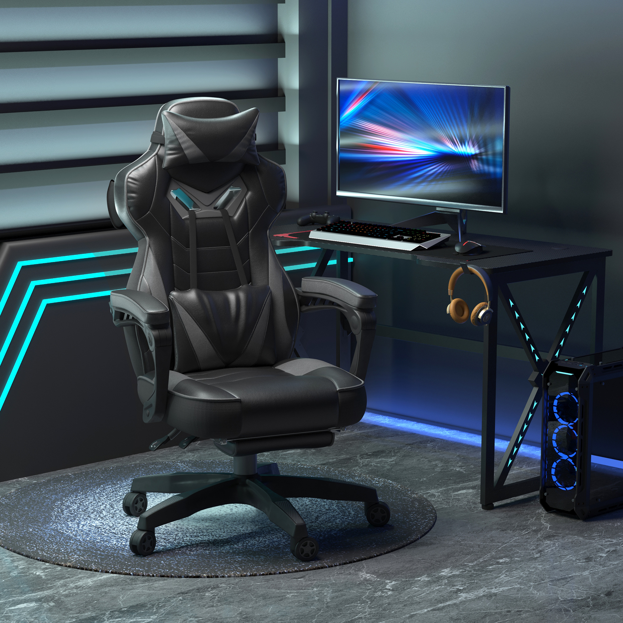 Computer Gaming Chair, Racing Desk Chair with Lumbar Support and ...