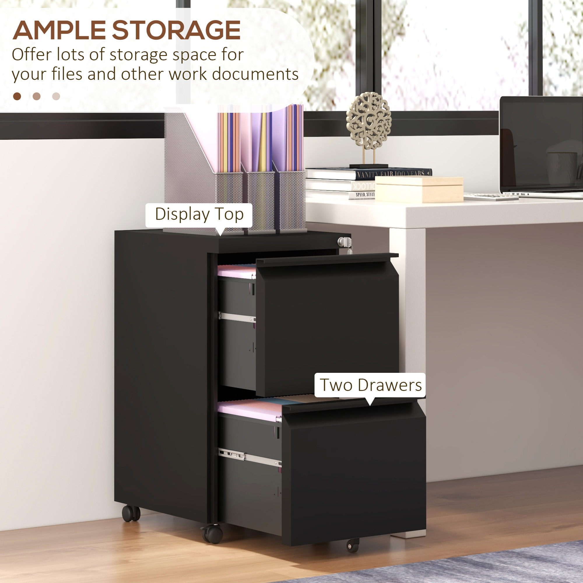 2-Drawer Mobile Filing Cabinet, Steel Lockable File Cabinet for Letter ...