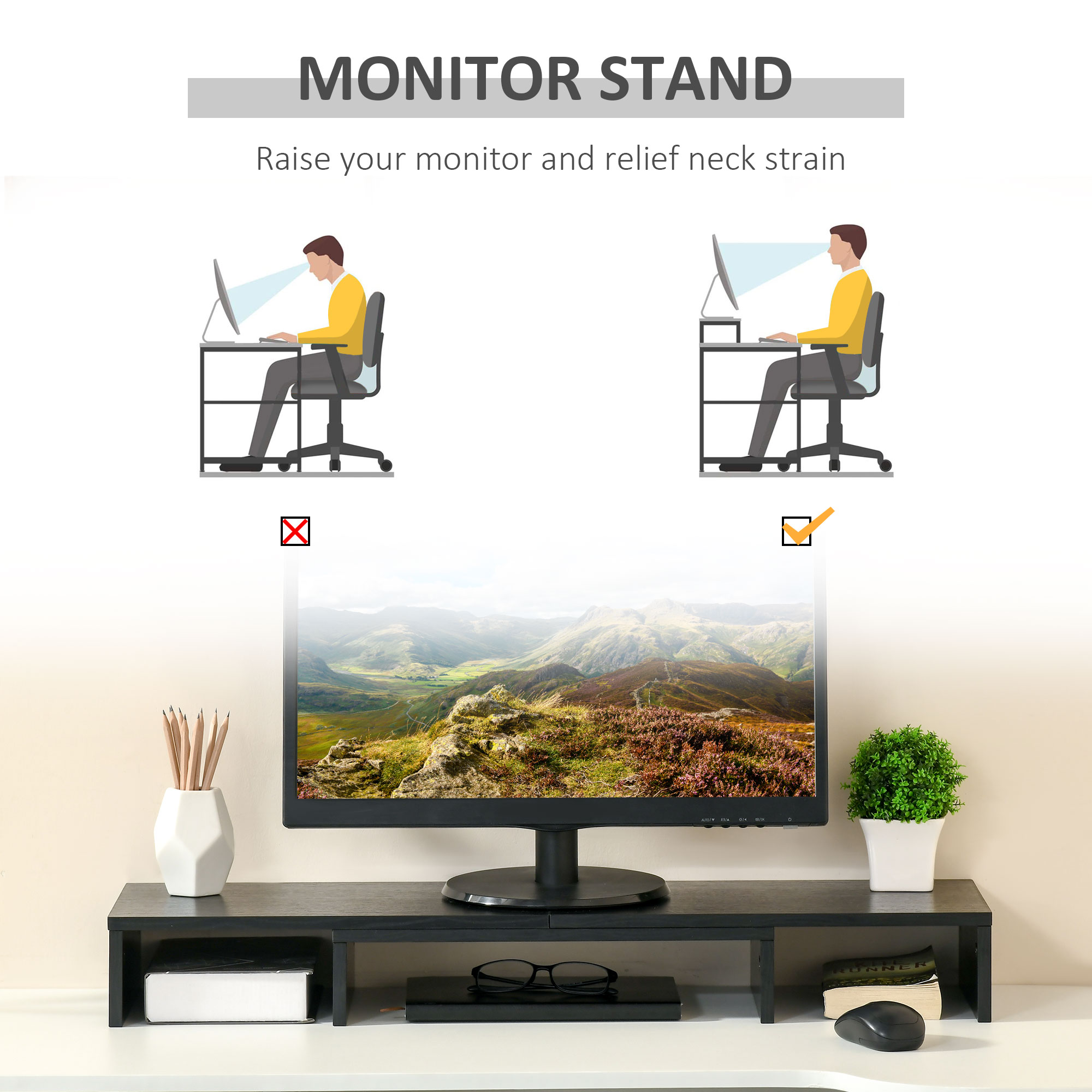 Dual Monitor Stand Riser with Adjustable Length and Angle, Screen Riser ...