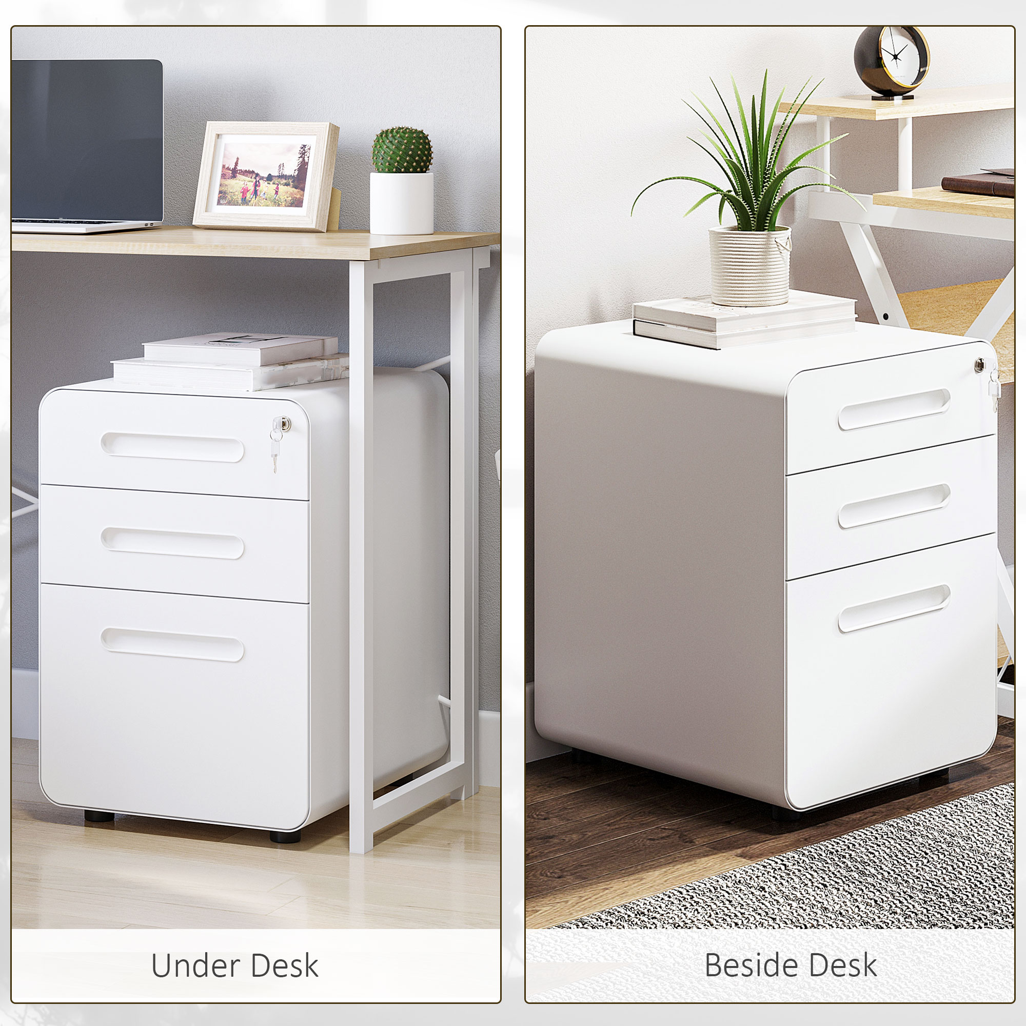 Lockable File Cabinet with 3 Drawers, Vertical Office Drawer for A4 ...