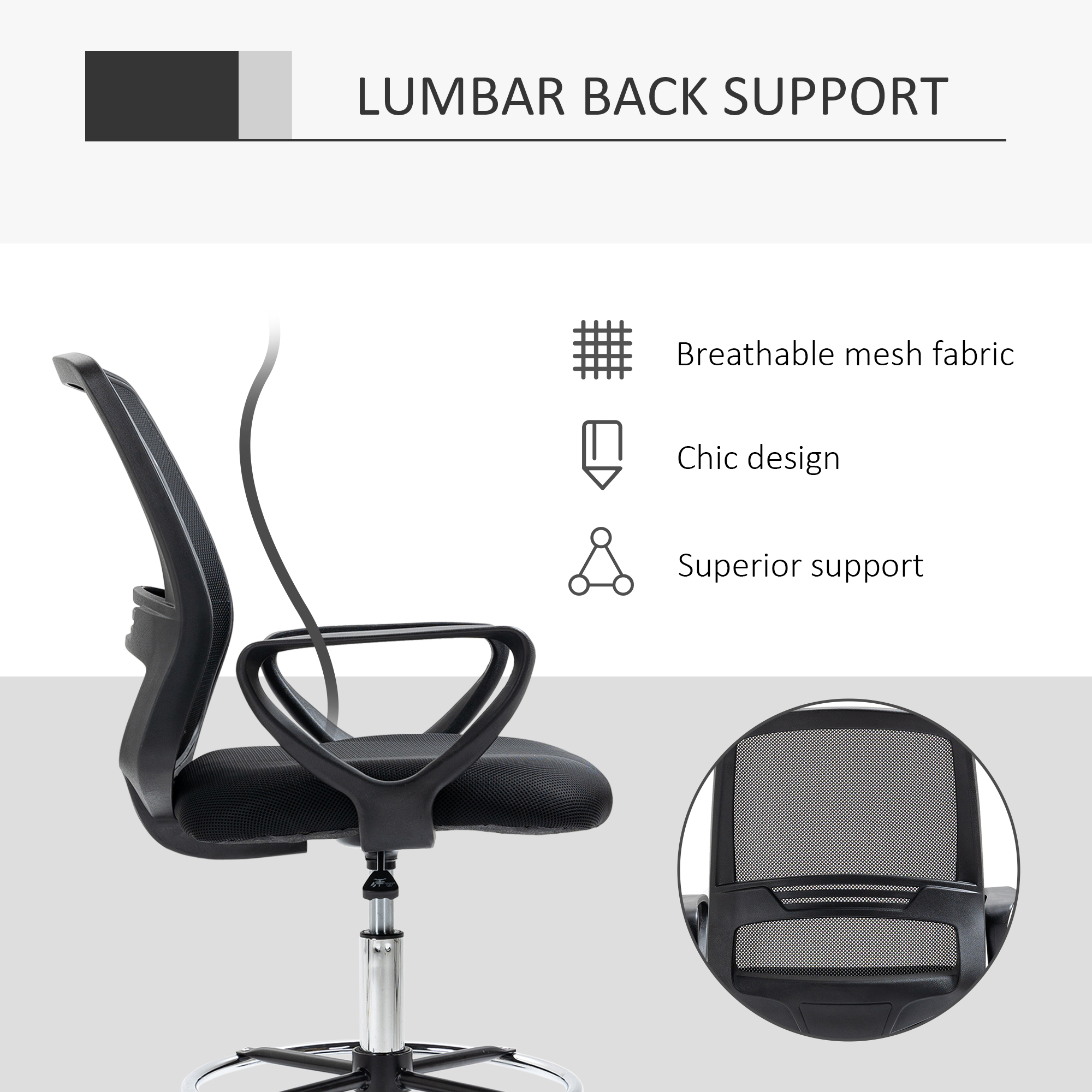 Ergonomic Mesh Back Drafting Chair, Tall Office Chair, Draughtsman ...