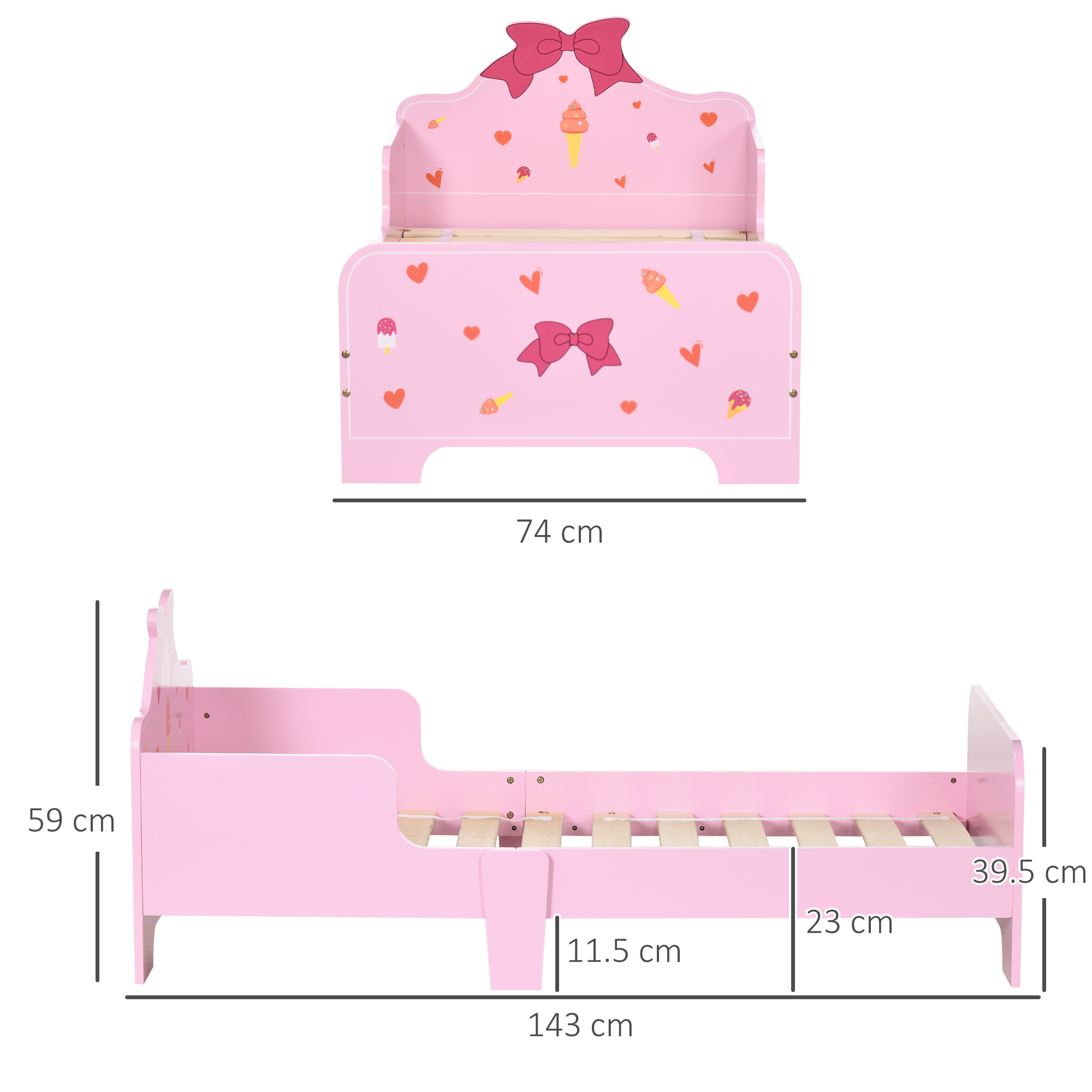 Princess-Themed Kids Toddler Bed w/ Cute Patterns, Safety Rails, for ...