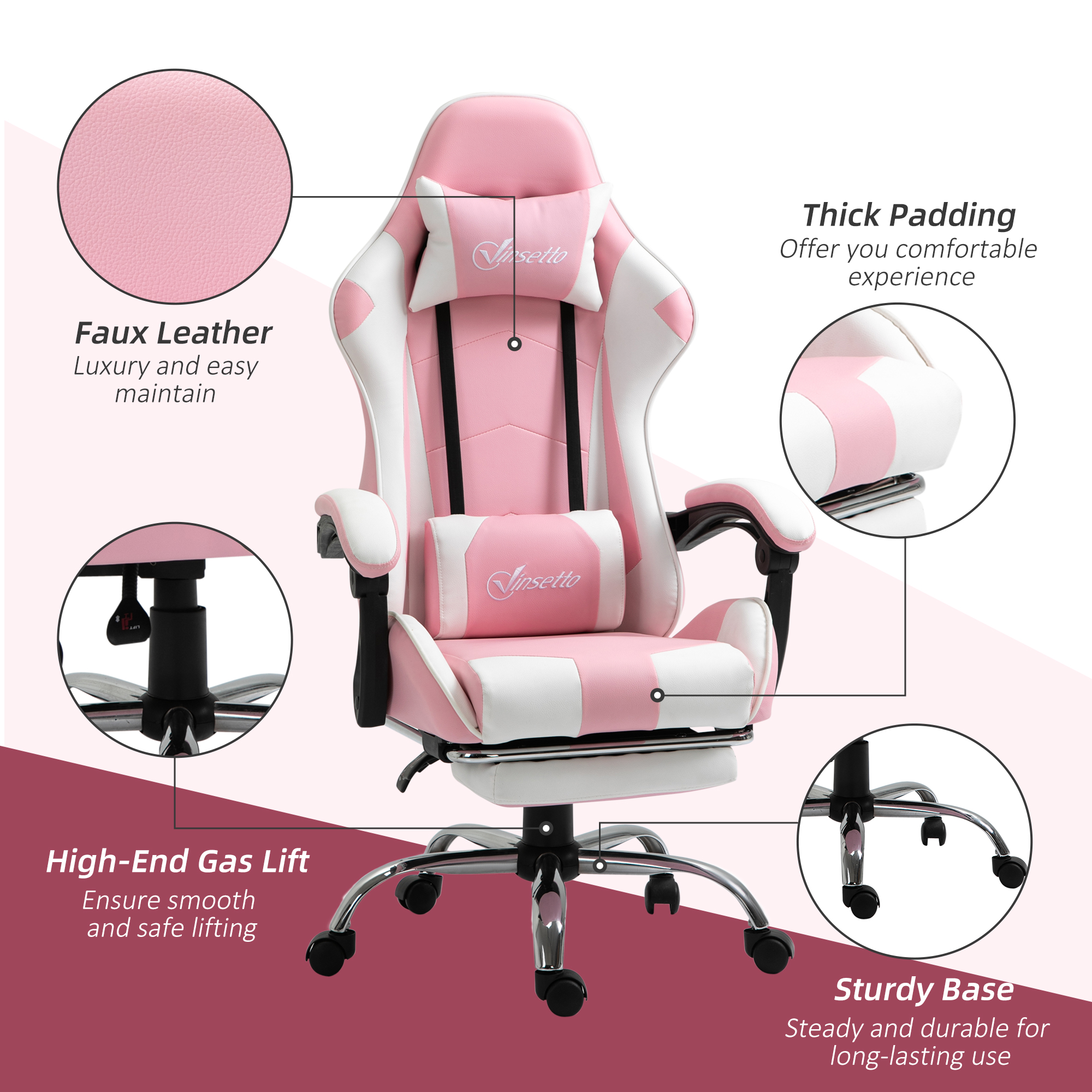 Pink Computer Gaming Chair, Desk Chair with 135° Reclining Back and ...