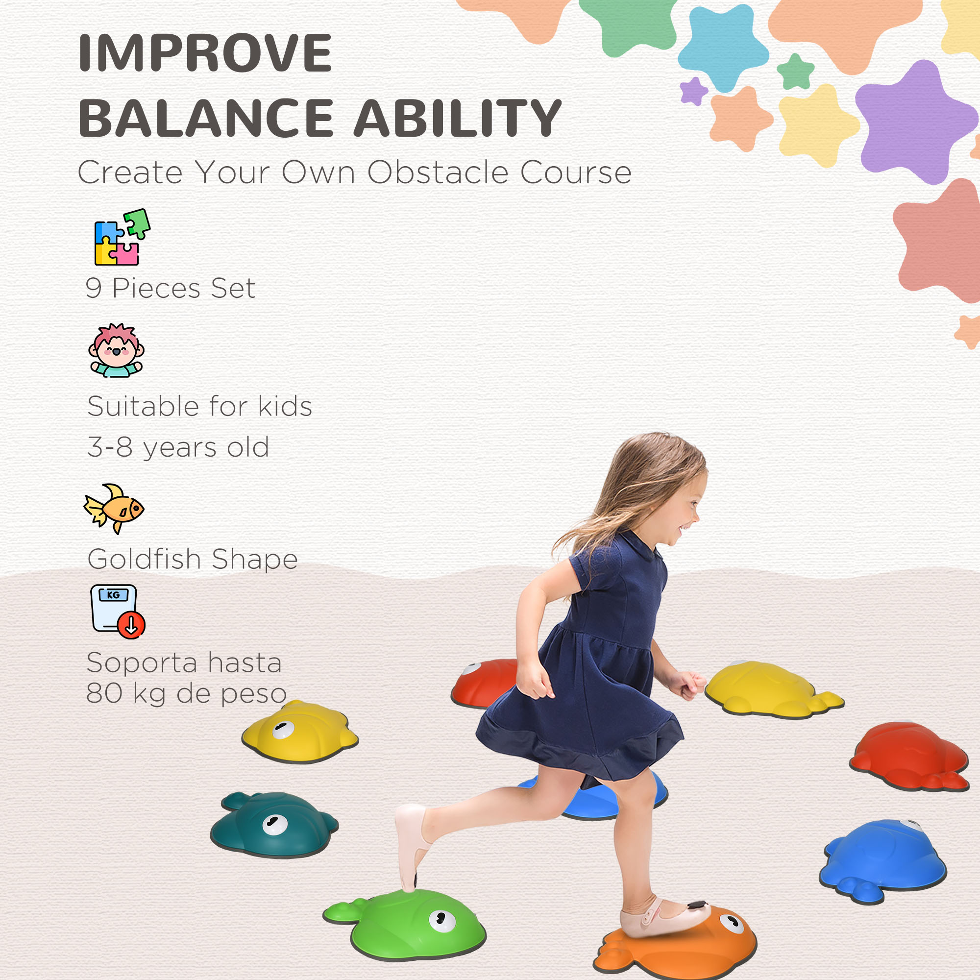 9 Pcs Balance Stepping Stones Kids for Sensory with Non-slip Edge ...