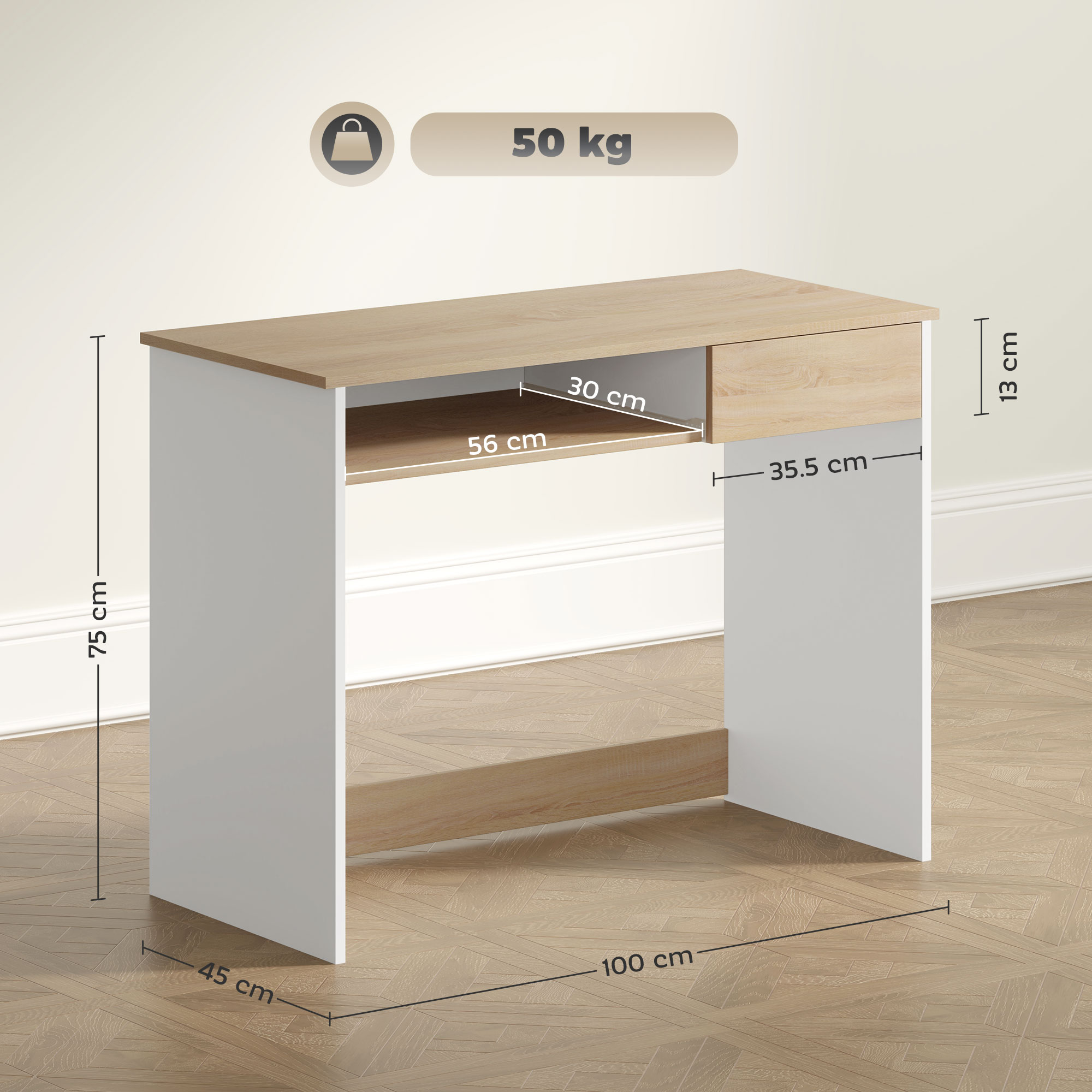 100cm Compact Computer Desk with Keyboard Tray, Home Office Desk with ...