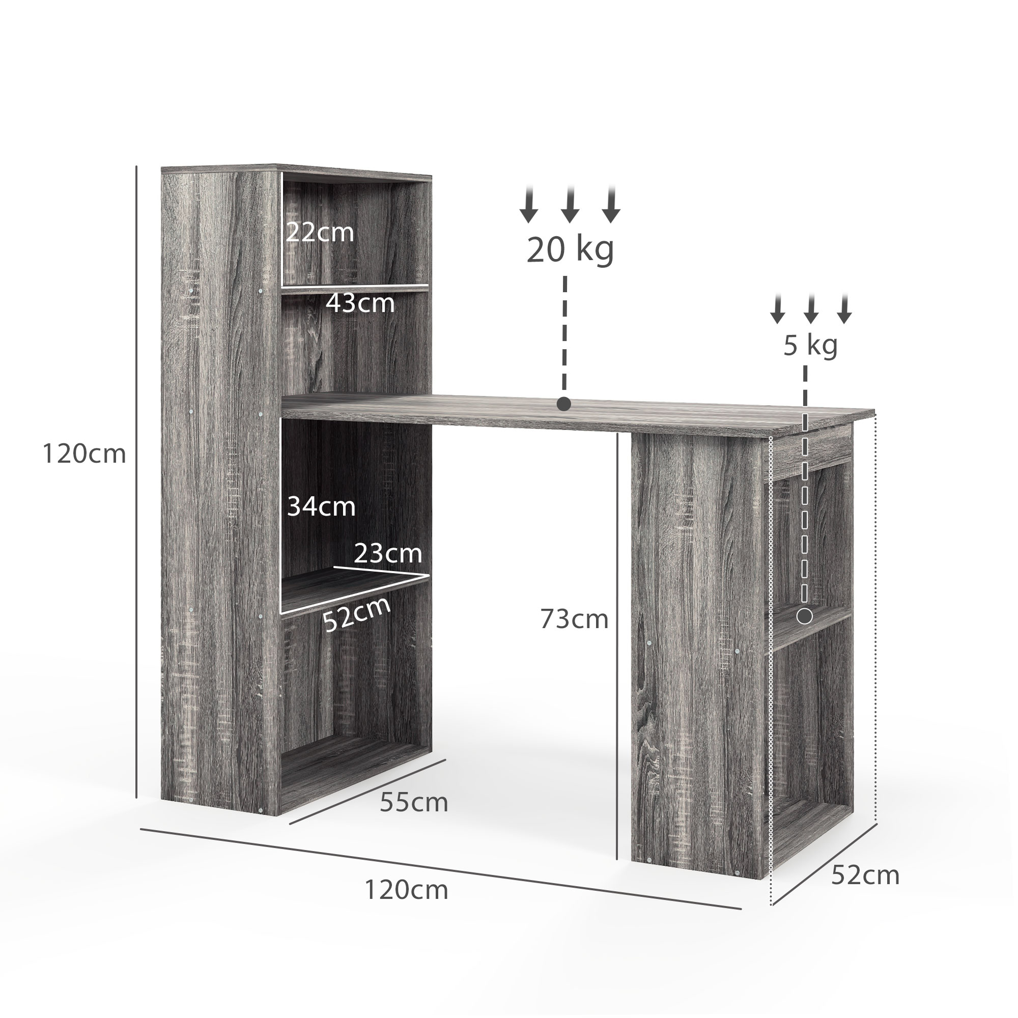 120cm Modern Computer Desk Bookshelf Study Table Workstation PC Laptop ...