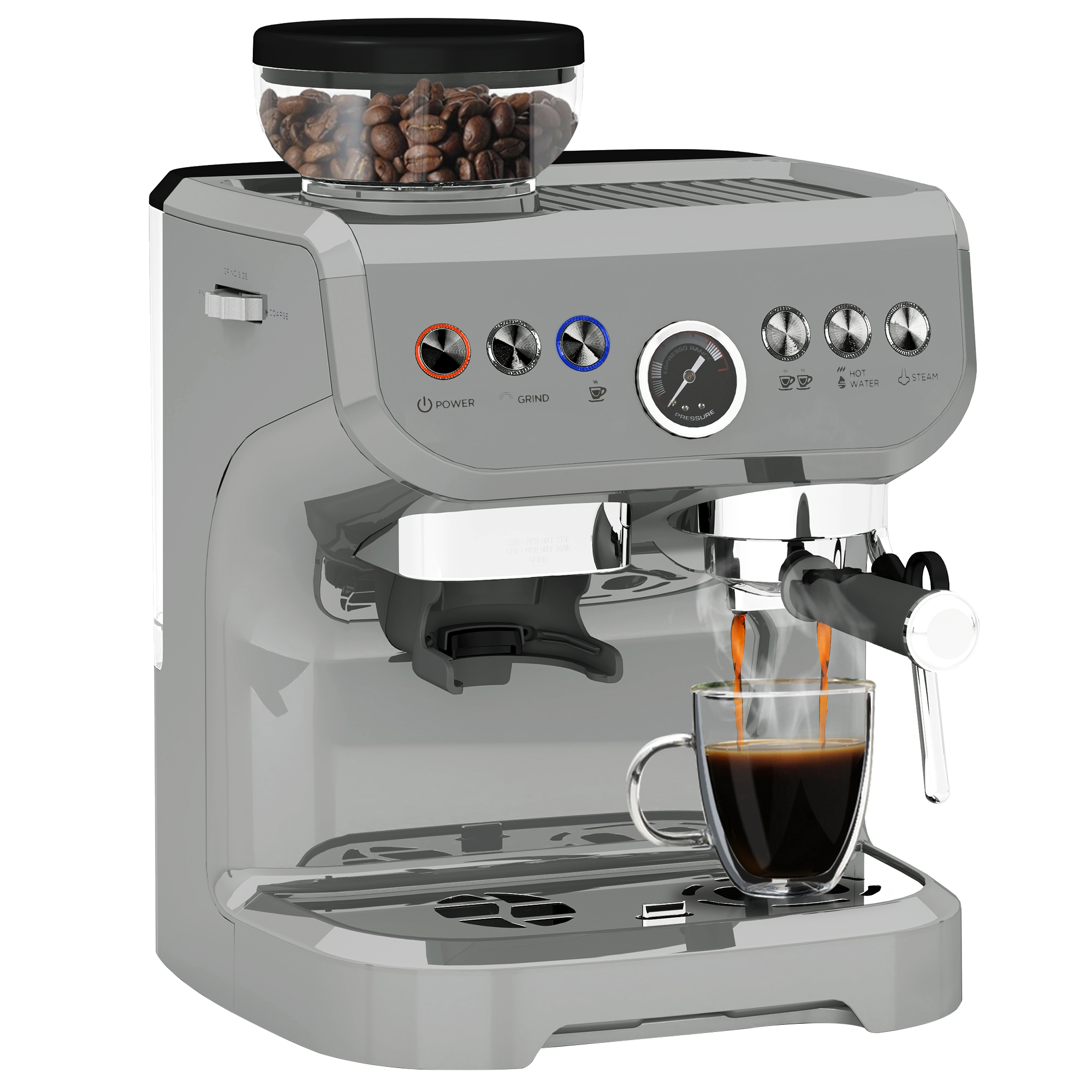 15 Bar Coffee Machine, with Adjustable Grind, Steamer and Accessories ...
