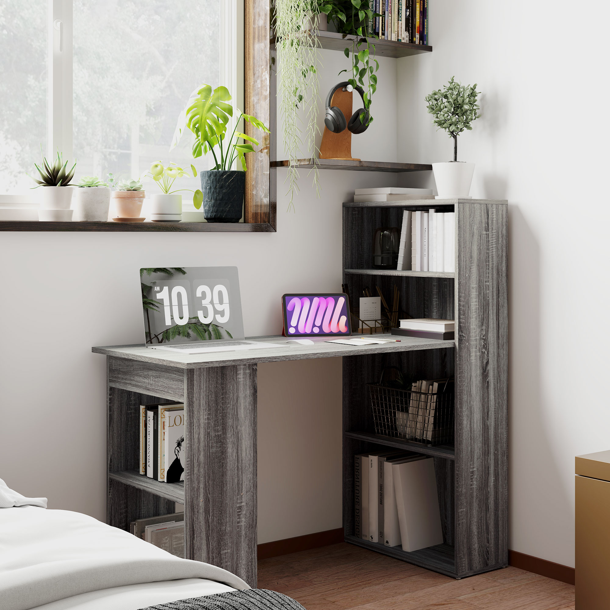 120cm Modern Computer Desk Bookshelf Study Table Workstation PC Laptop ...