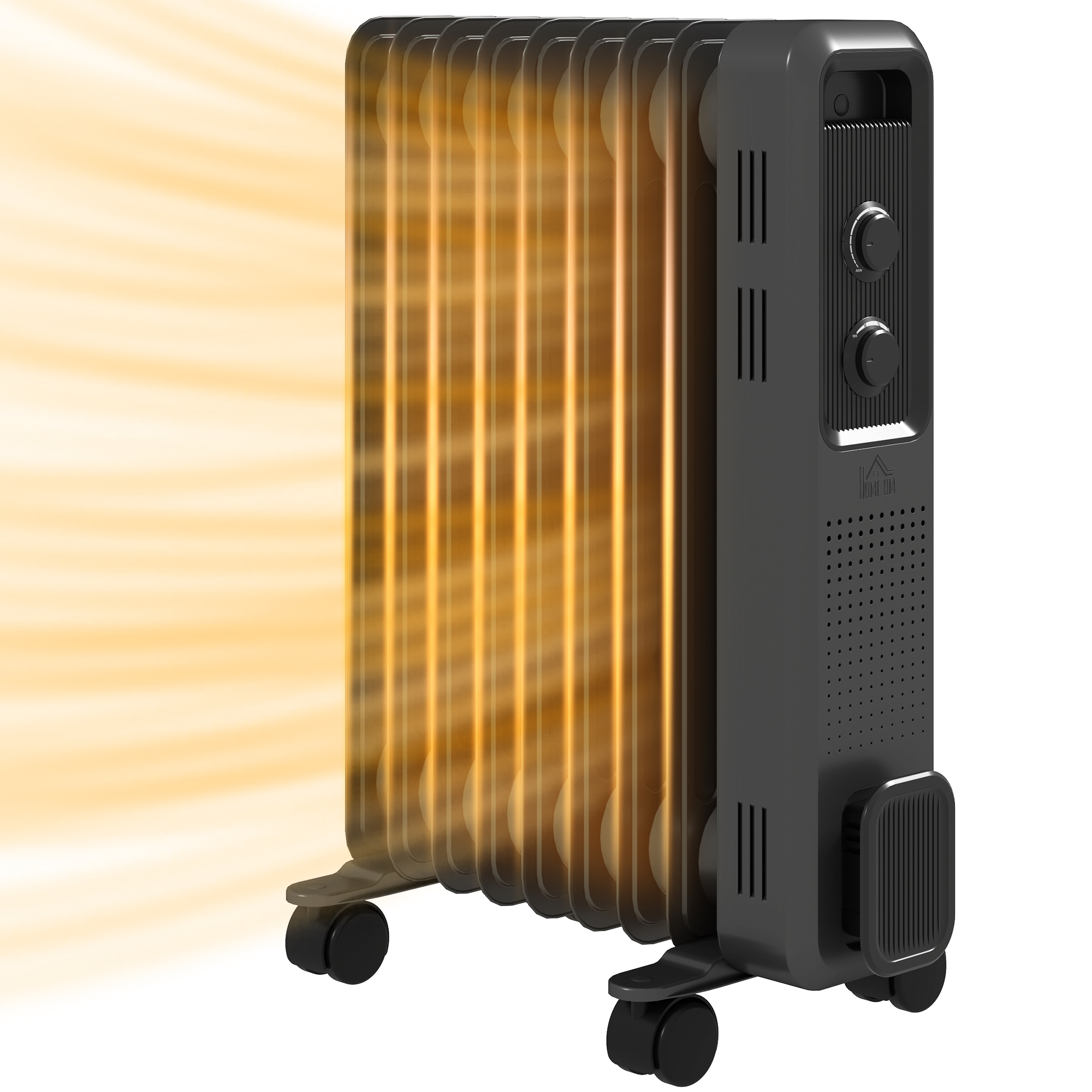 2000W Oil Filled Radiator, 9 Fin, Portable Electric Heater with 3 Heat ...